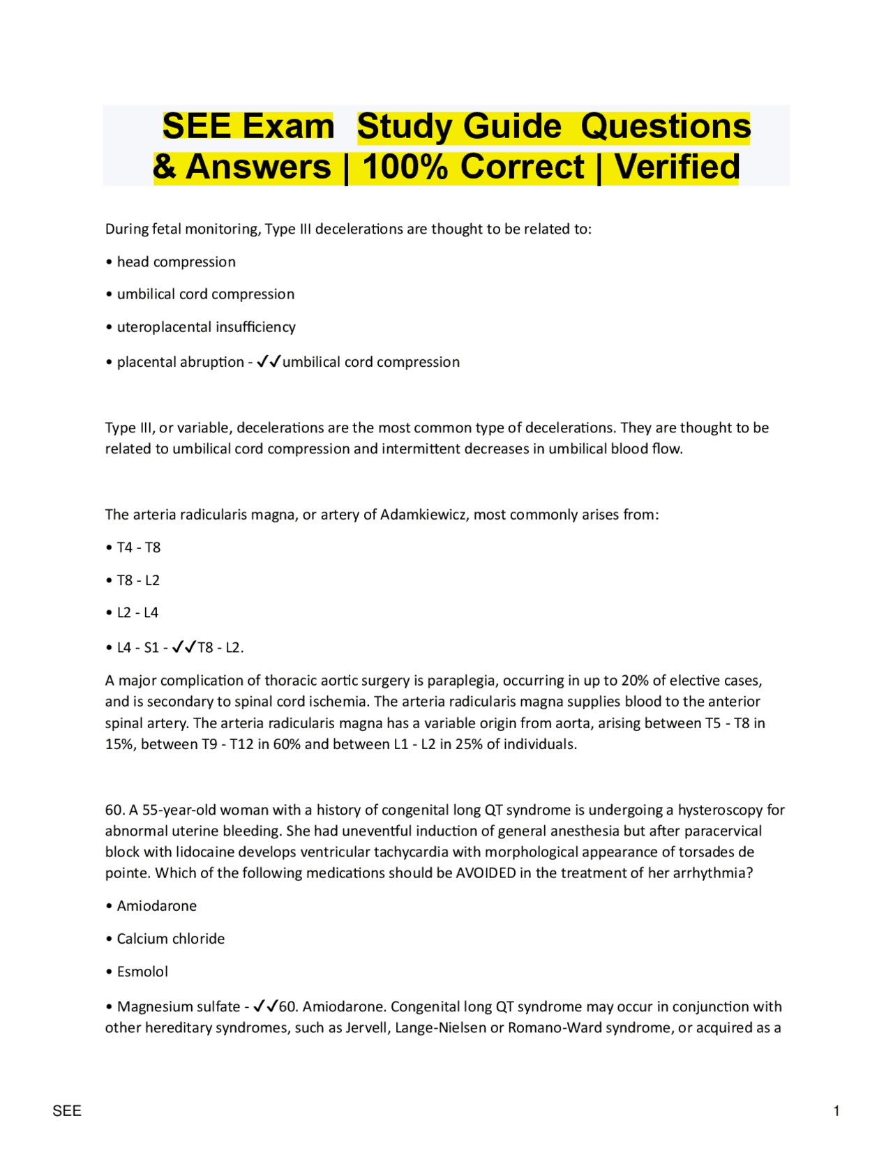 SEE Exam Study Guide Q&A | 100% Correct | Verified 2025 | Nursing ...