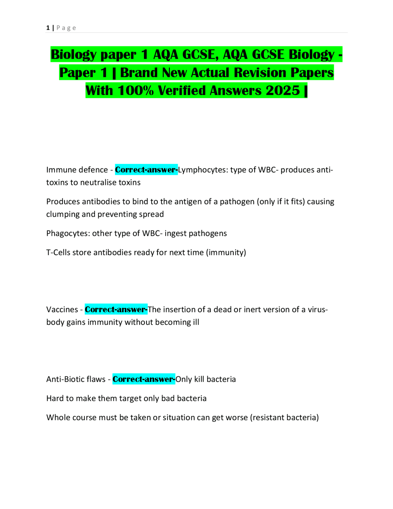 Biology paper 1 AQA GCSE, AQA GCSE Biology - Paper 1 | Brand New Actual ...