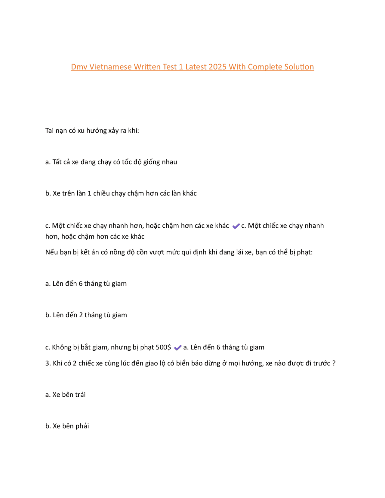 Dmv Vietnamese Written Test 1 Latest 2025 With Complete Solution ...