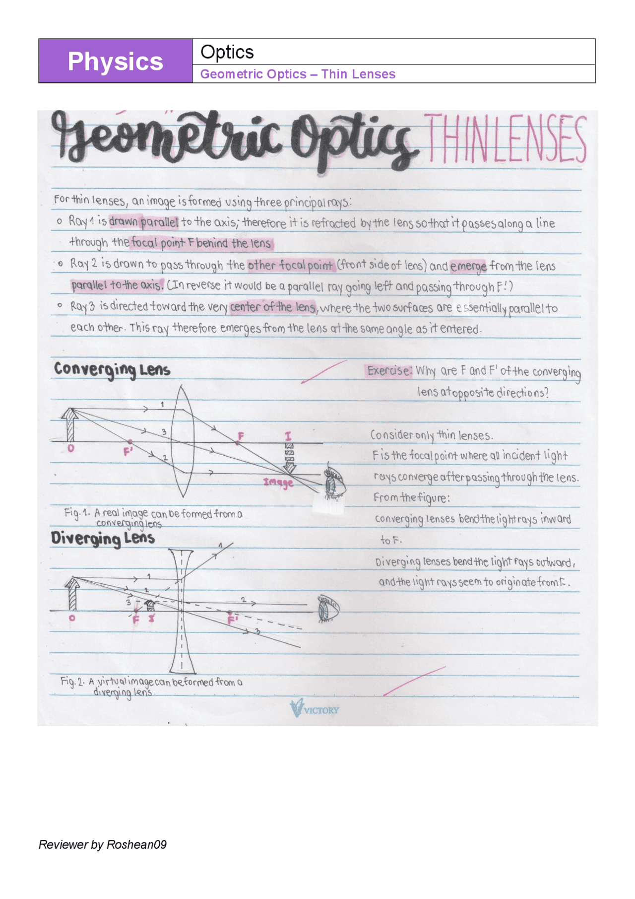 Optics - Geometric Optics - Thin Lenses | Summaries Physics | Docsity