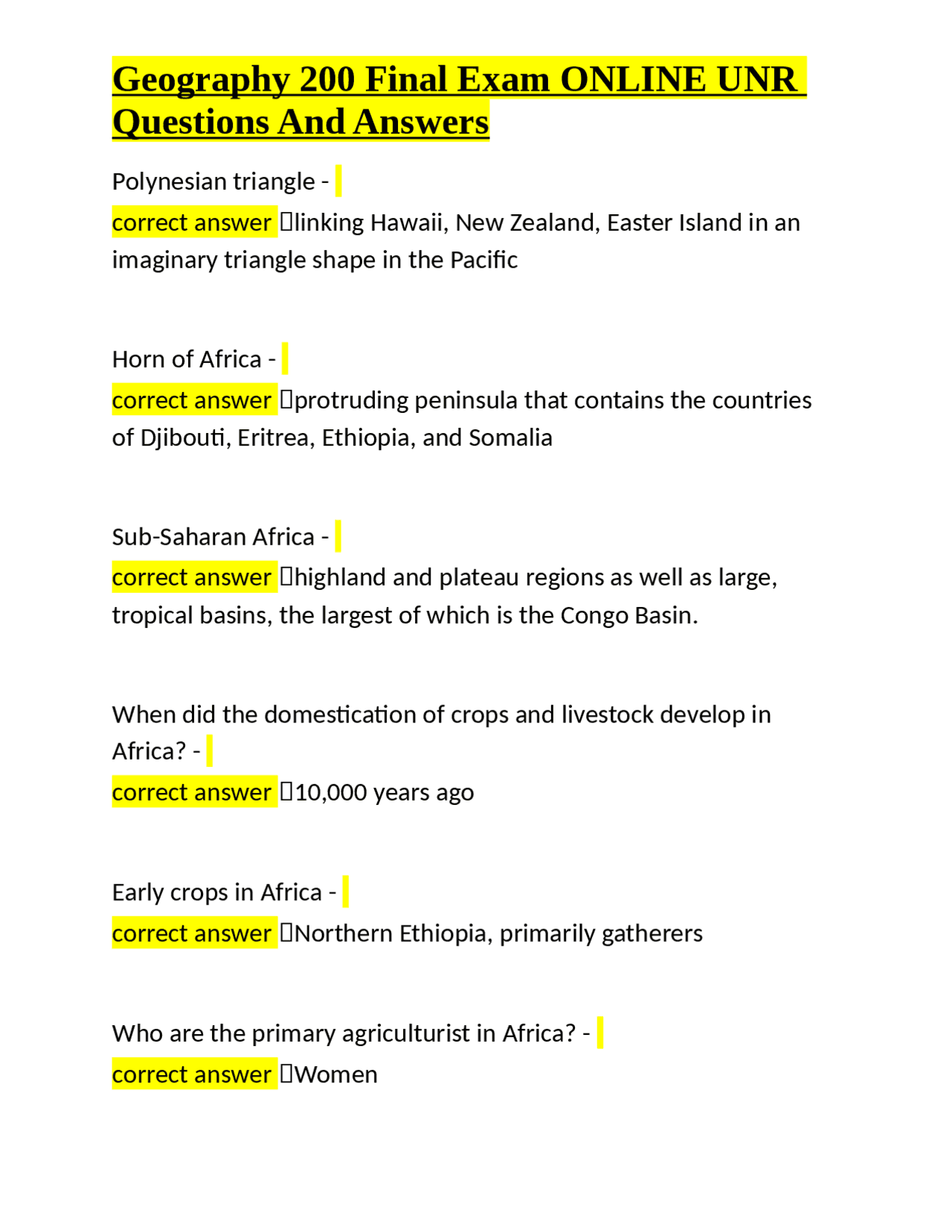 Geography 200 Final Exam Q&A: Key Concepts and Regions | Exams ...