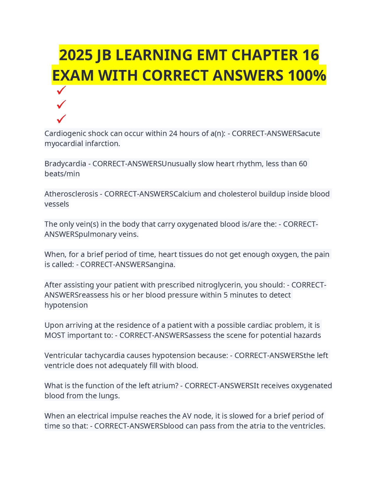 2025 JB LEARNING EMT CHAPTER 16 EXAM WITH CORRECT ANSWERS 100% | Exams ...