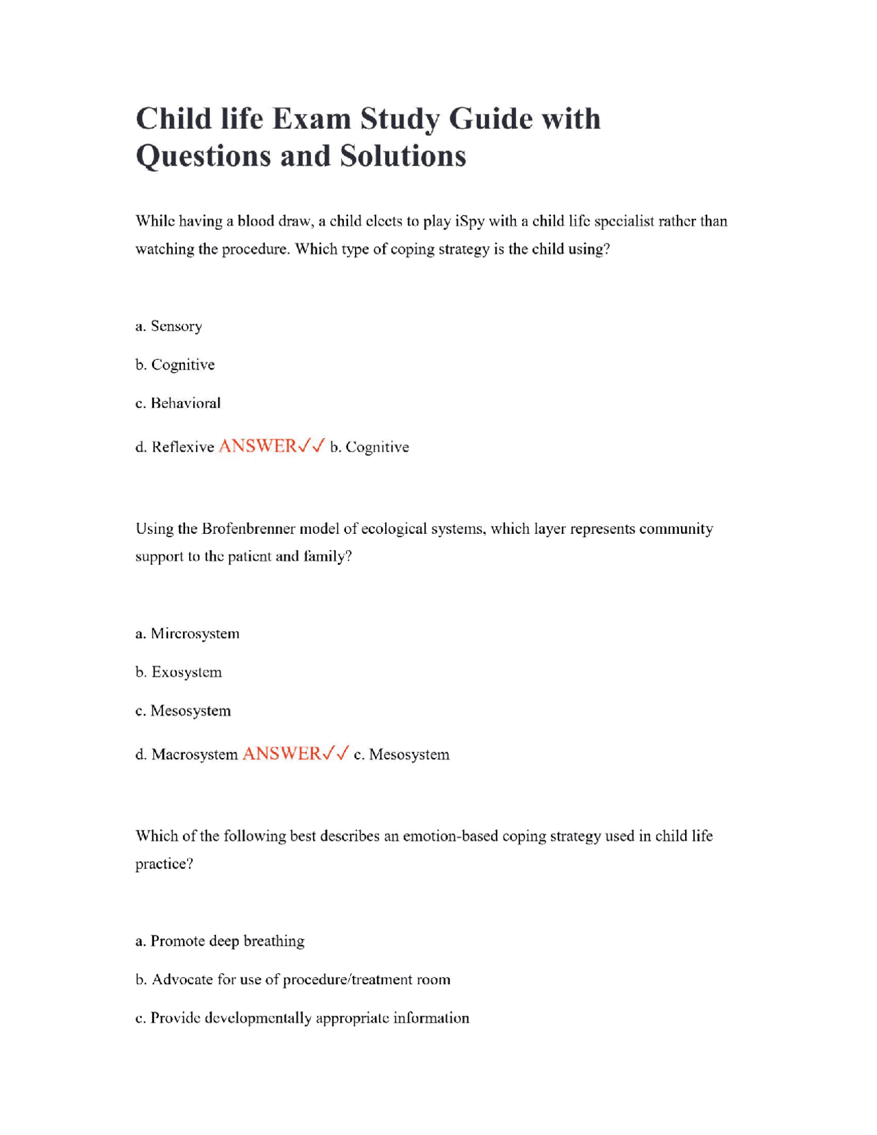 Child life Exam Study Guide with Questions and Solutions | Exams ...
