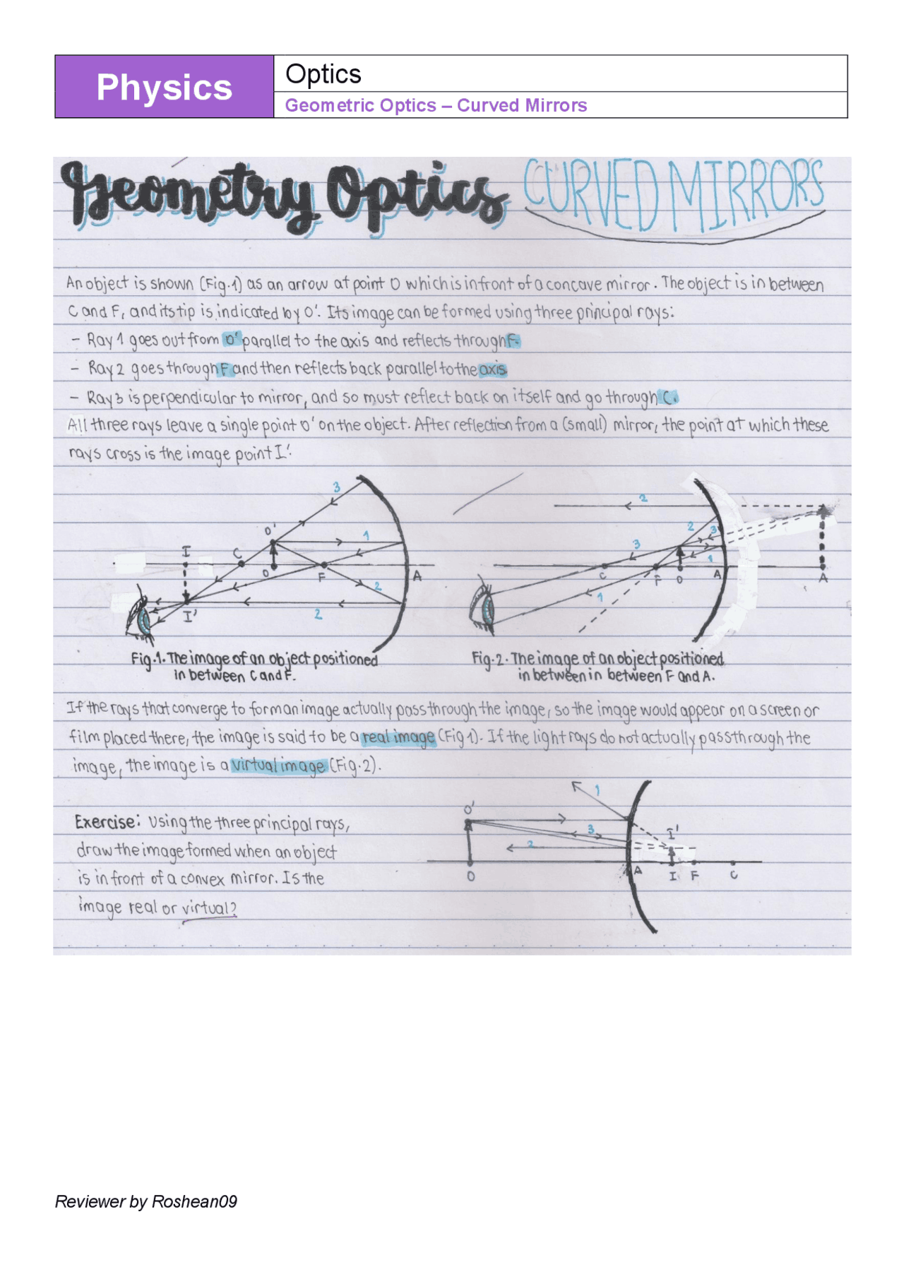 Optics - Geometric Optics - Curved Mirrors | Summaries Physics | Docsity