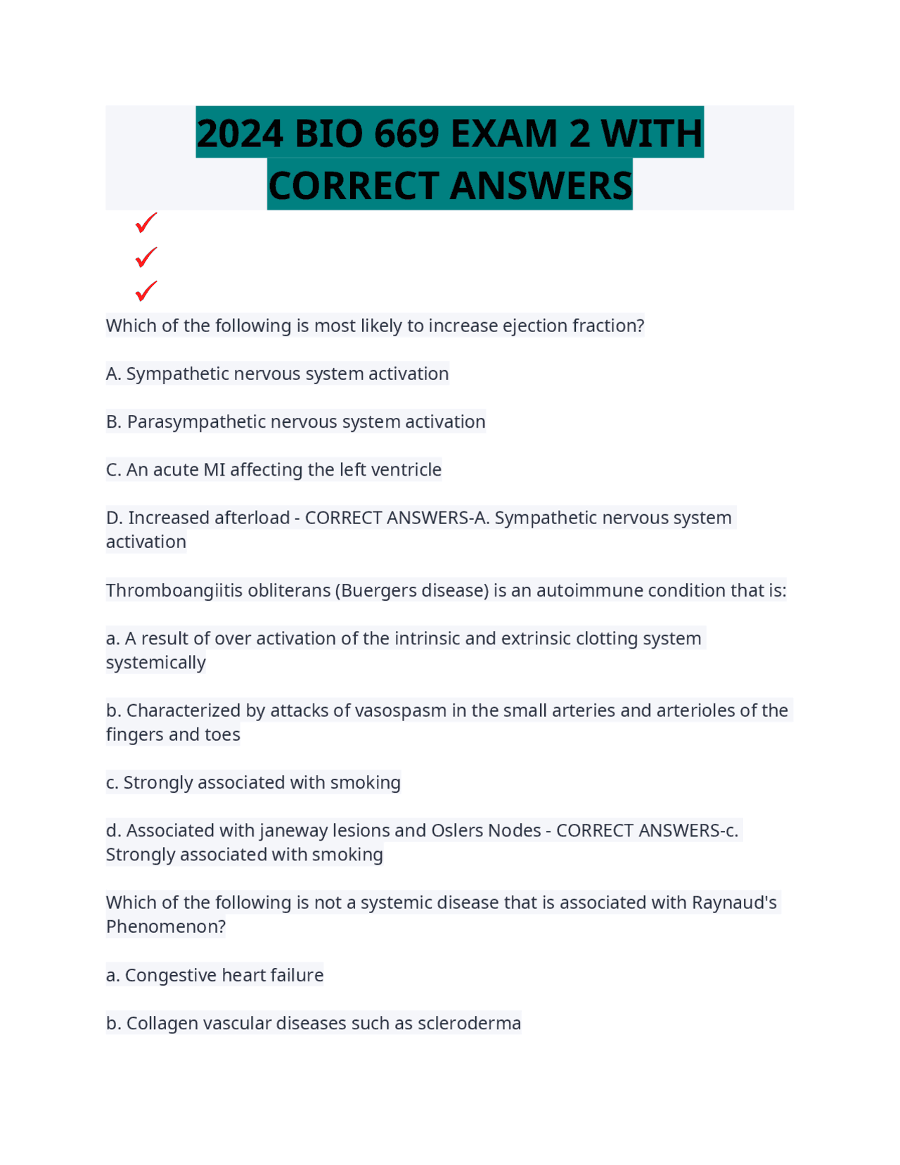2024 BIO 669 EXAM 2 WITH CORRECT ANSWERS | Exams Nursing | Docsity
