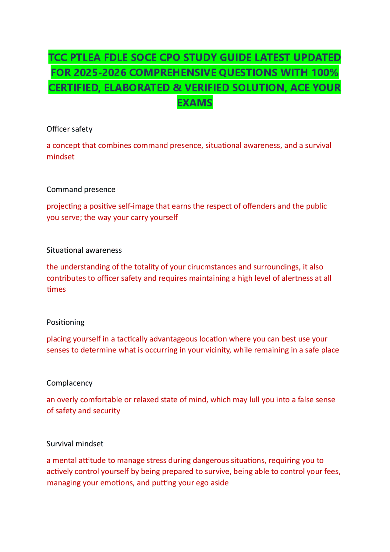 TCC PTLEA FDLE SOCE CPO STUDY GUIDE LATEST UPDATED FOR 2025-2026 ...