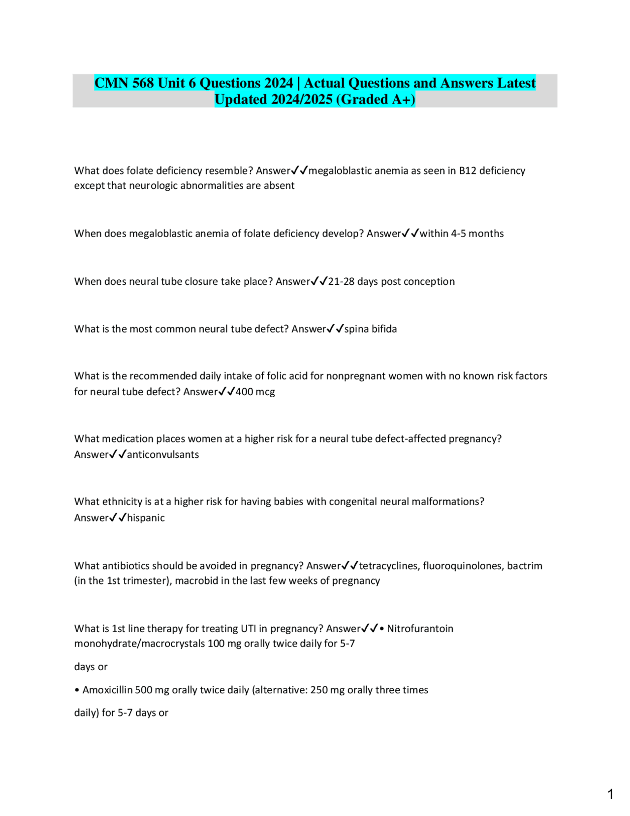 CMN 568 Unit 6 Questions 2024 | Actual Questions and Answers Latest ...