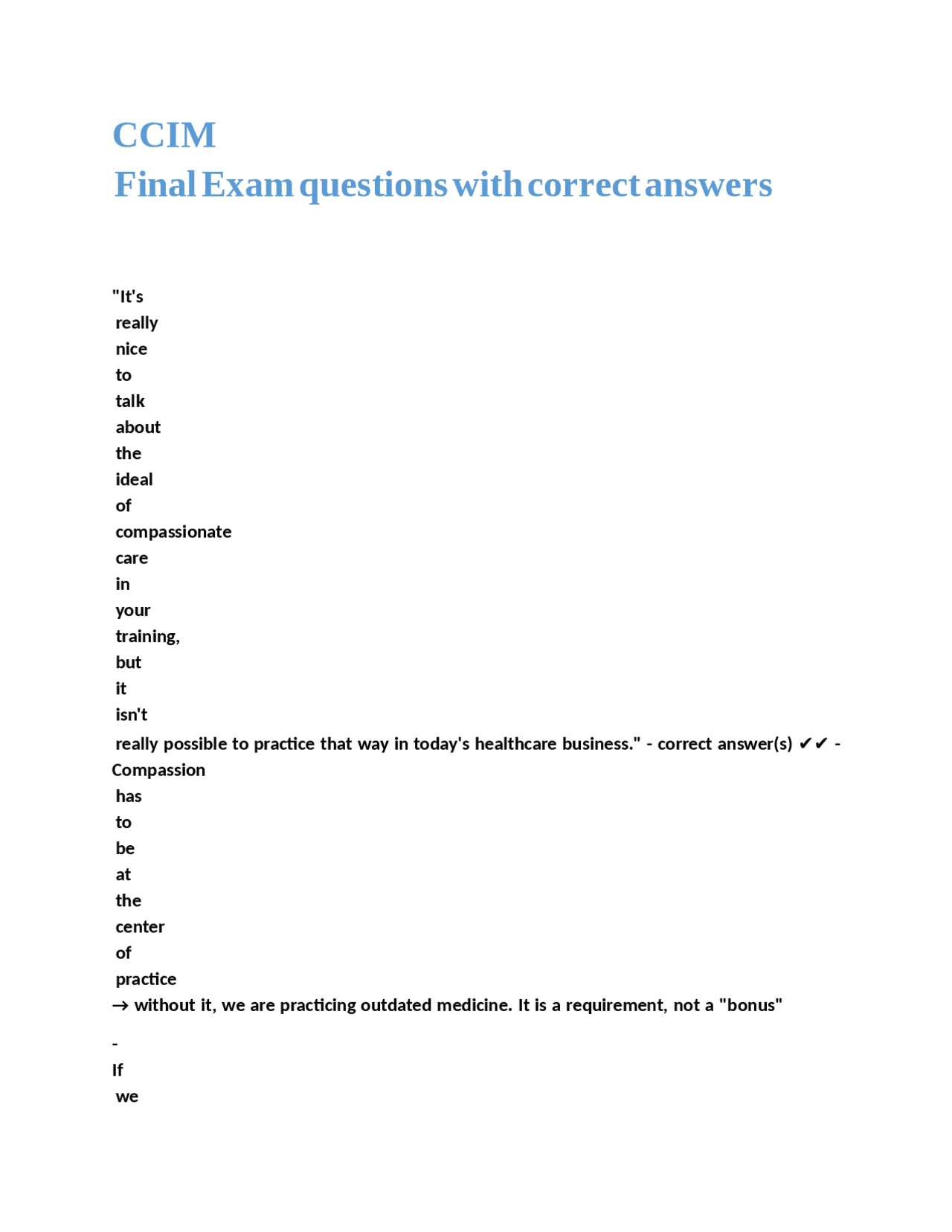 CCIM 101 Final Exam Questions with correct answers | Exams Nursing ...