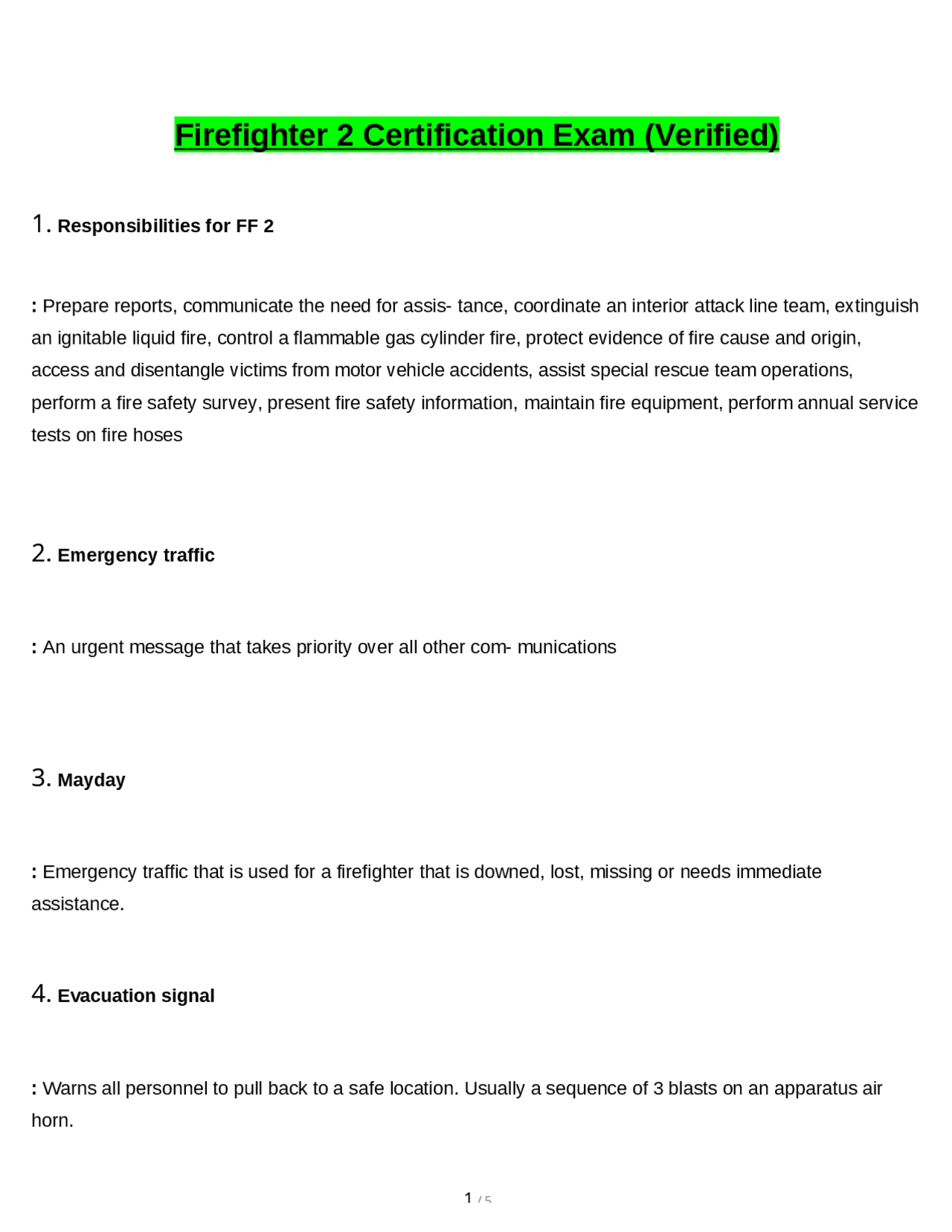 Firefighter 2 Certification tested questions with revised correct ...