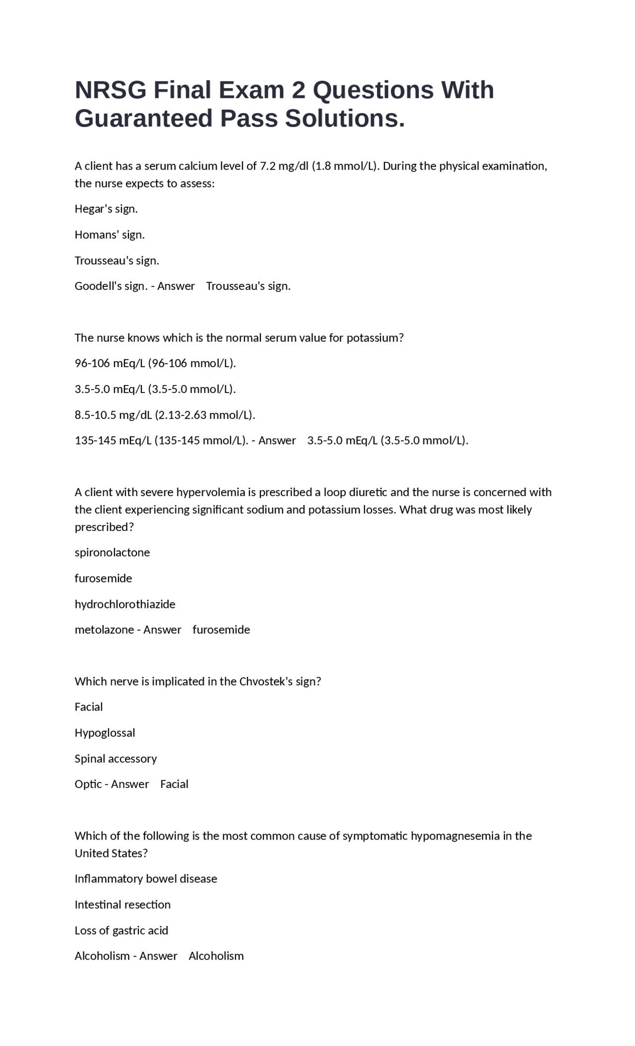 NRSG Final Exam 2 Questions With Guaranteed Pass Solutions. | Exams ...
