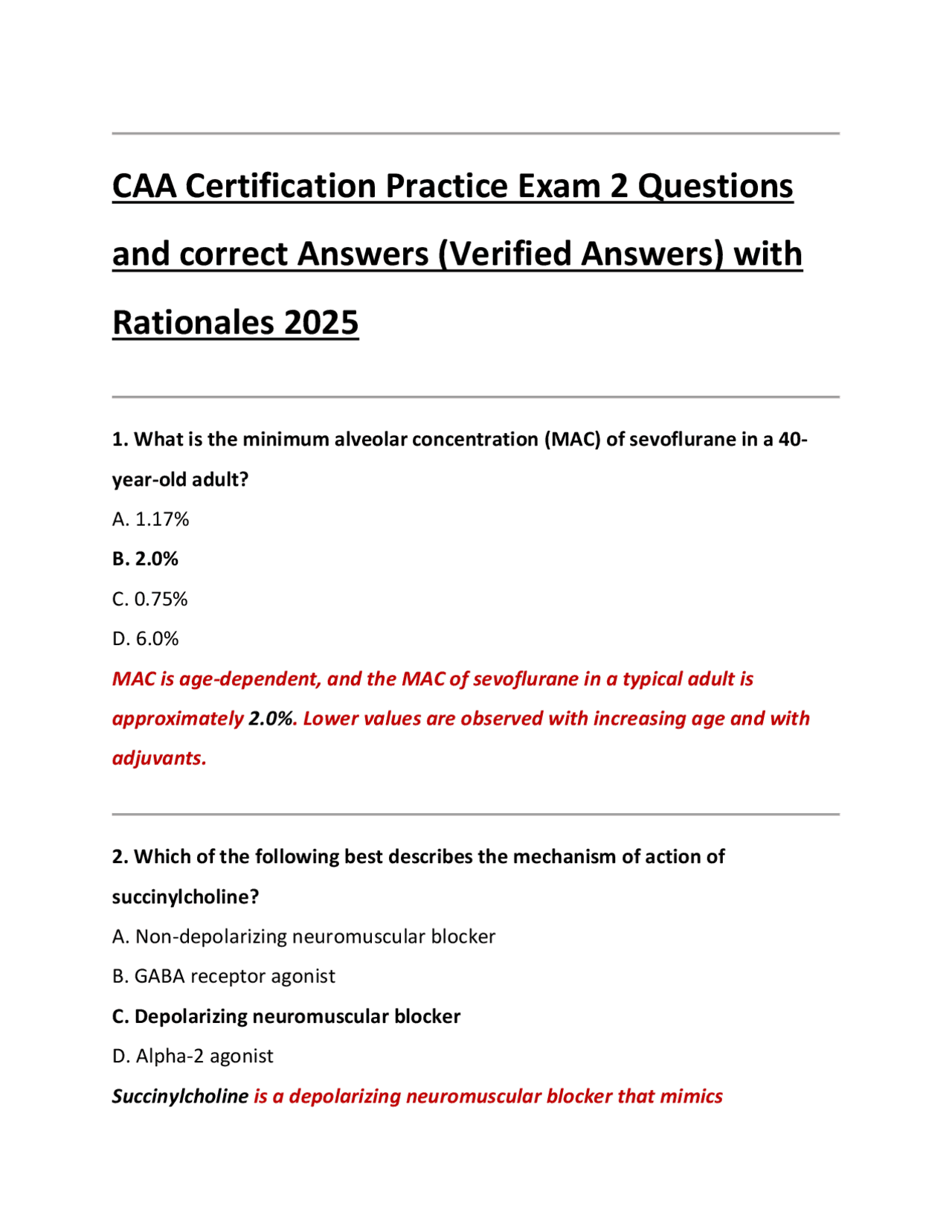 Certified Anesthesia Assistant Exam 2025 CAA Certification Practice ...