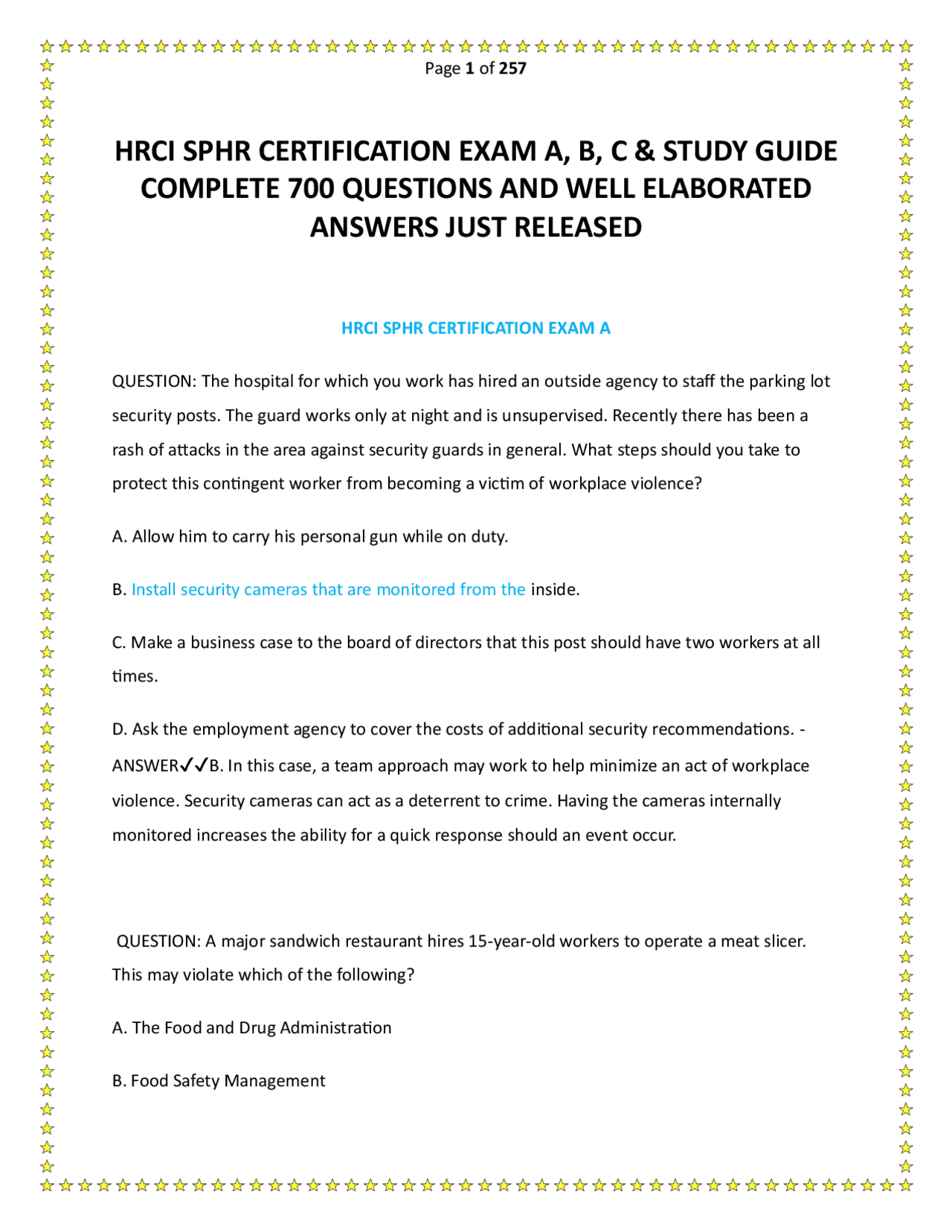 HRCI SPHR CERTIFICATION EXAM A, B, C & STUDY GUIDE COMPLETE 700 ...