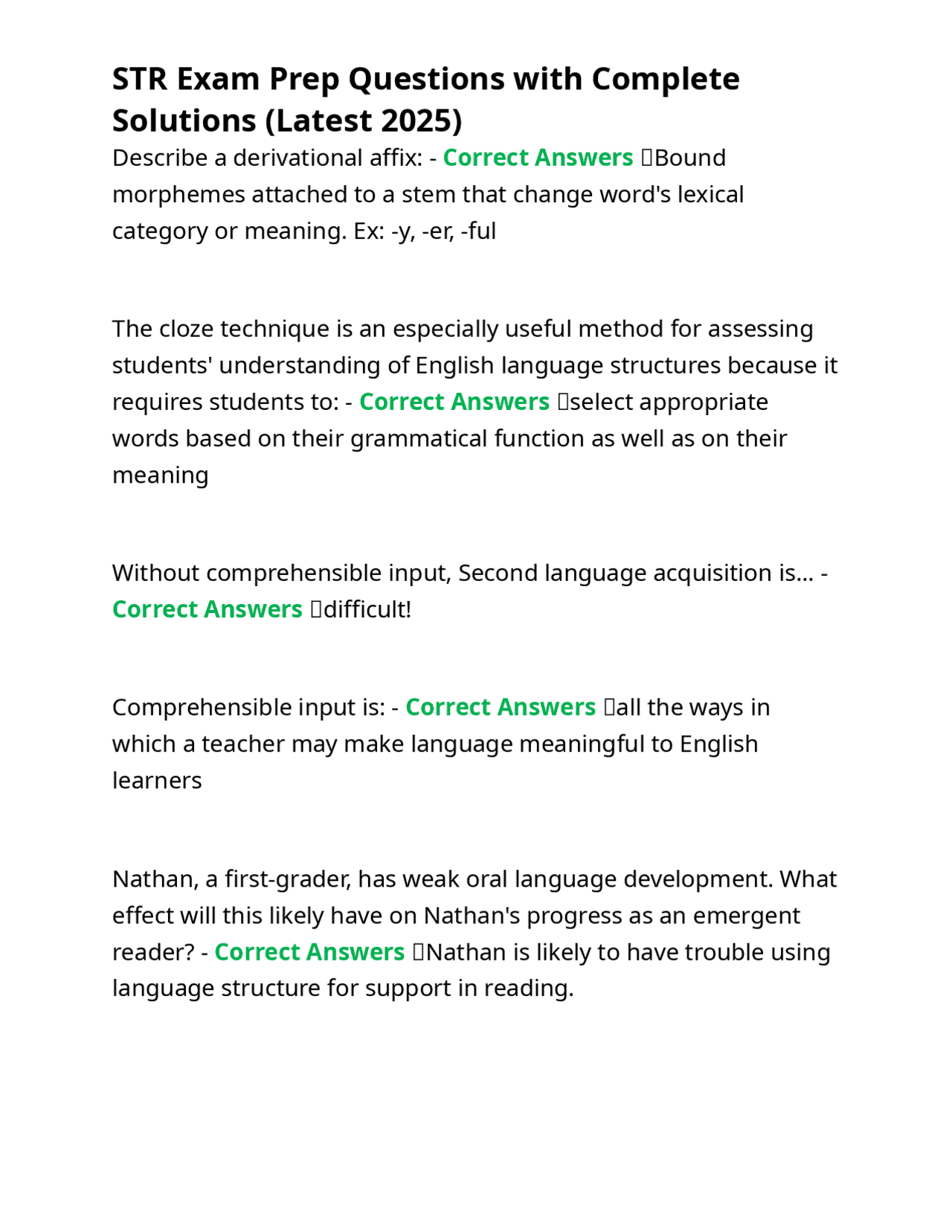 STR Exam Prep: Literacy & Language Development Q&A | Exams Nursing ...