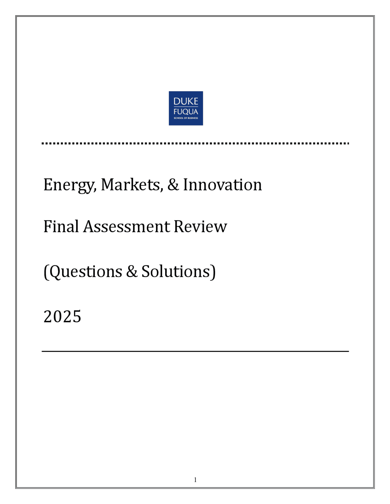 Energy, Markets,& Innovation - Final Assessment Review(Qns & Ans ...