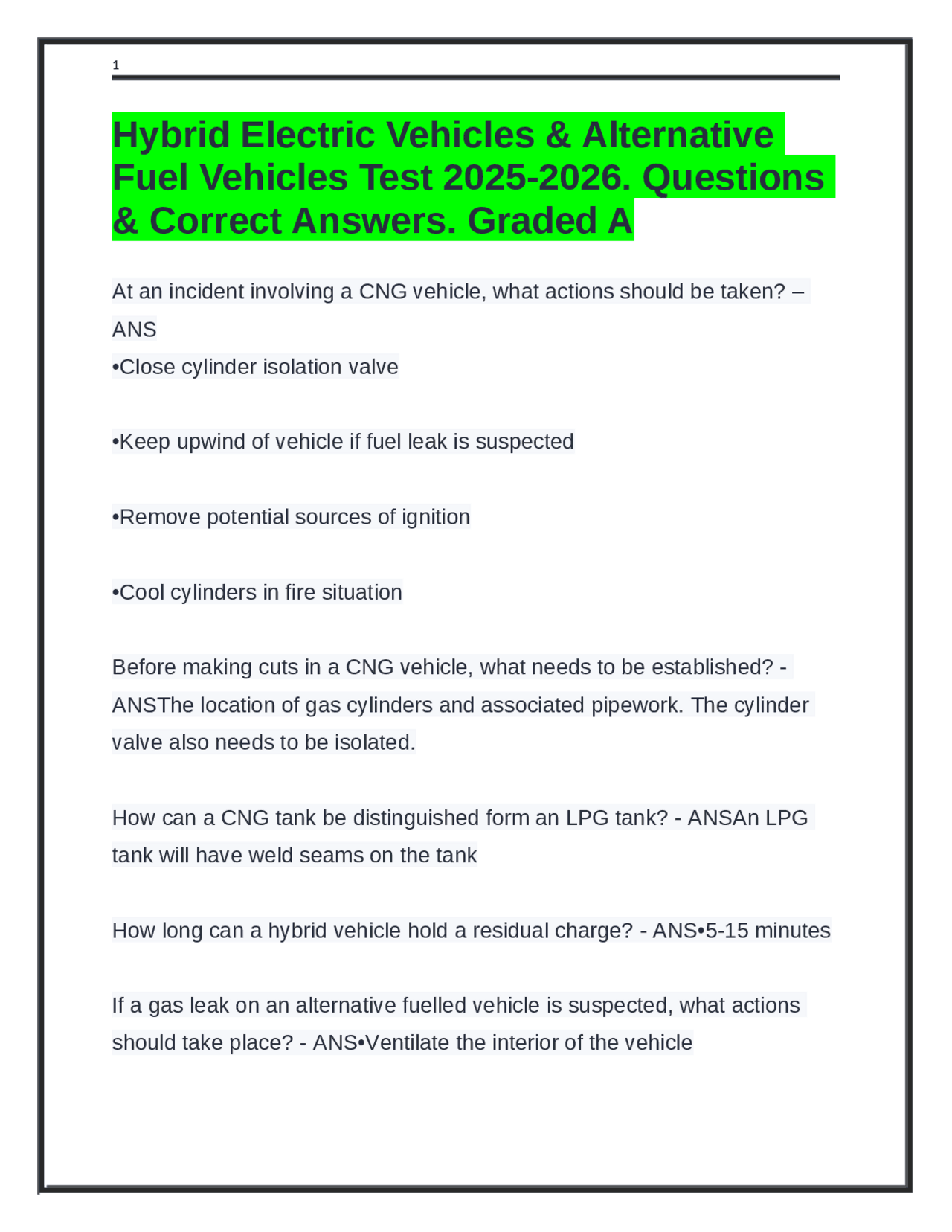 Hybrid Electric Vehicles & Alternative Fuel Vehicles Test 2025-2026 ...