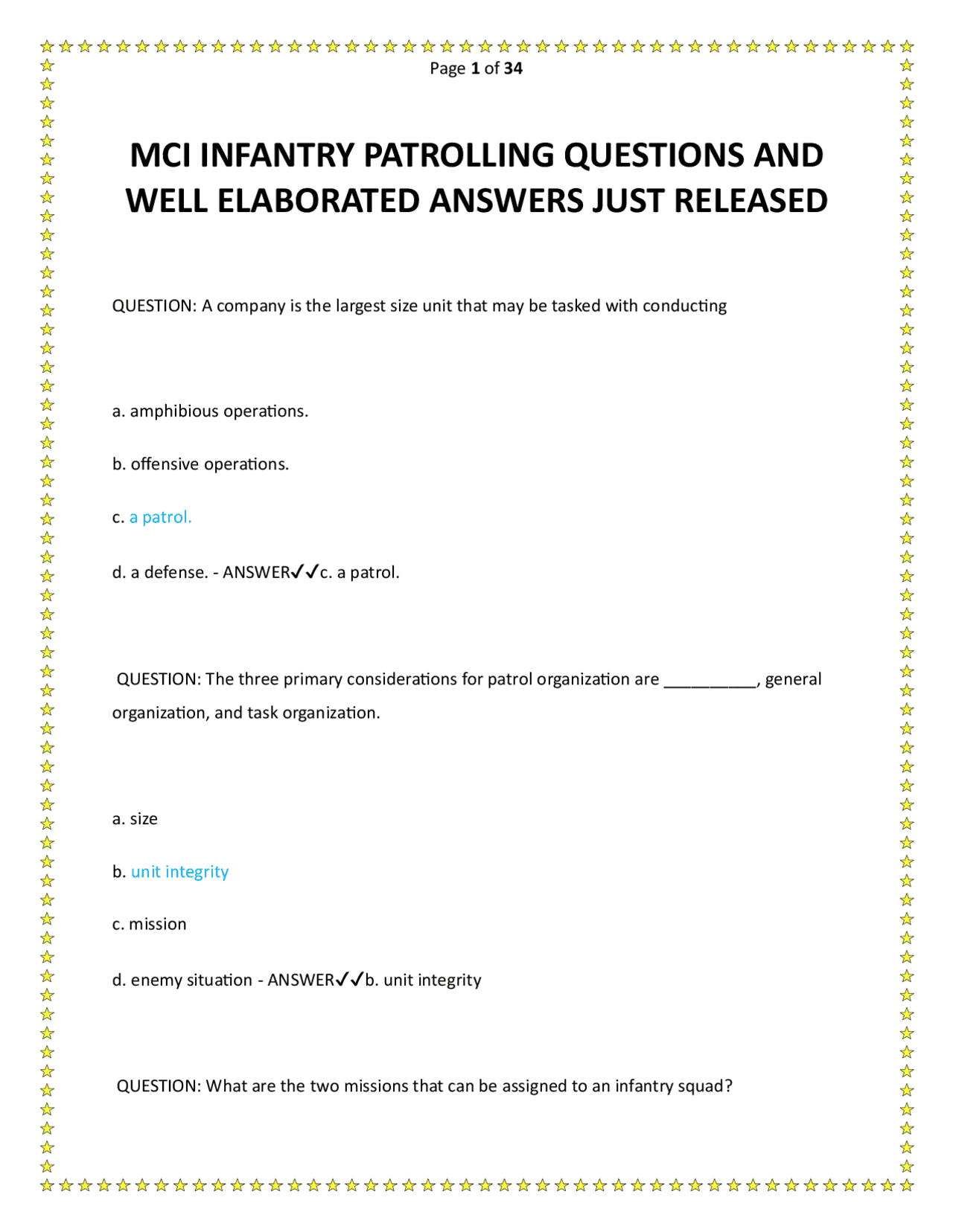 MCI INFANTRY PATROLLING QUESTIONS AND WELL ELABORATED ANSWERS JUST RELEASED.pdf | Exams Medicine ...