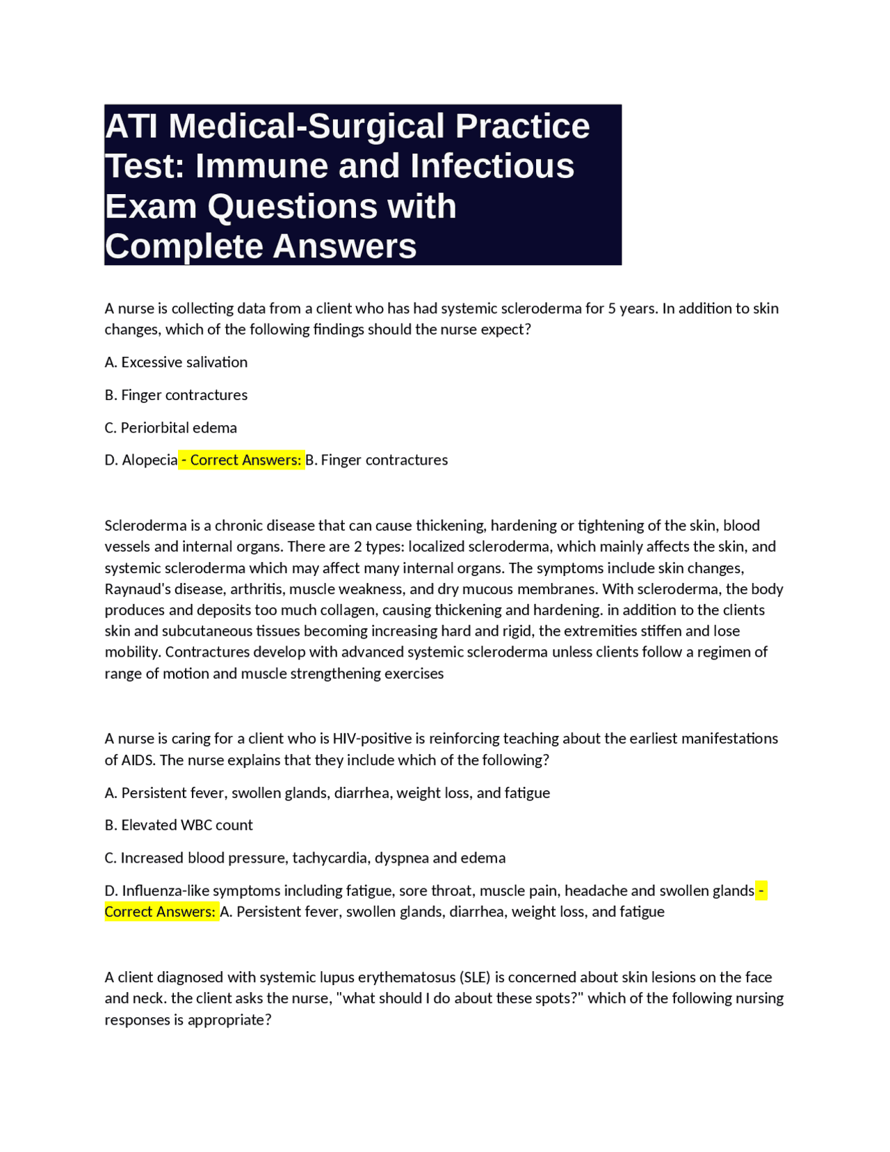 ATI Medical-Surgical Practice Test Immune and Infectious Exam Questions ...