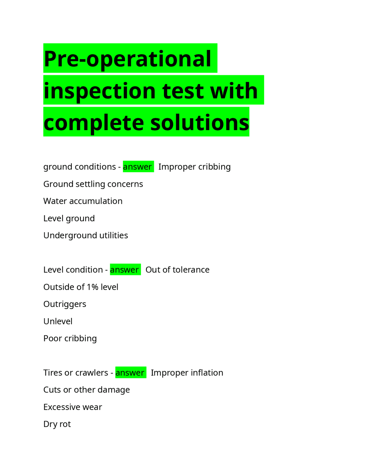 Pre-operational inspection test with complete solutions.docx | Exams ...