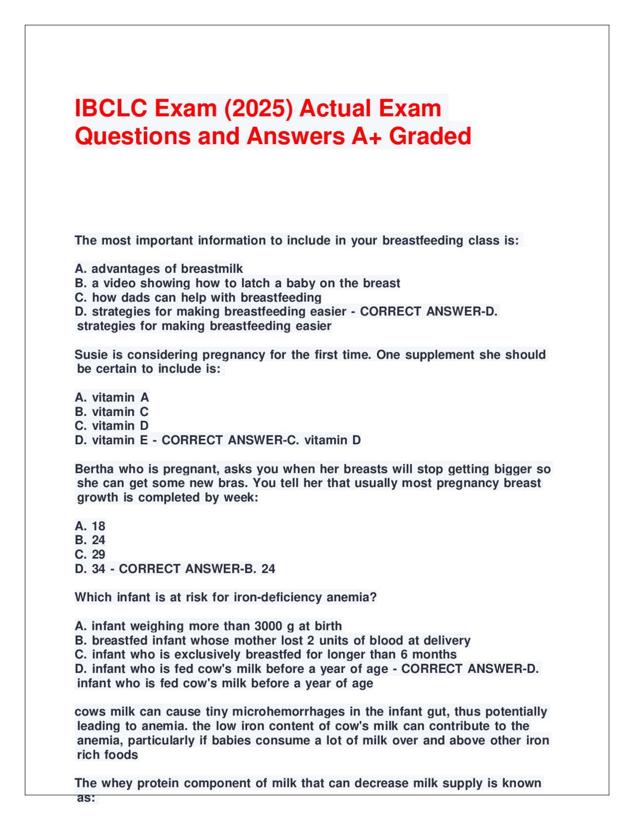 IBCLC Exam (2025) Actual Exam Questions and Answers A+ Graded.pdf ...