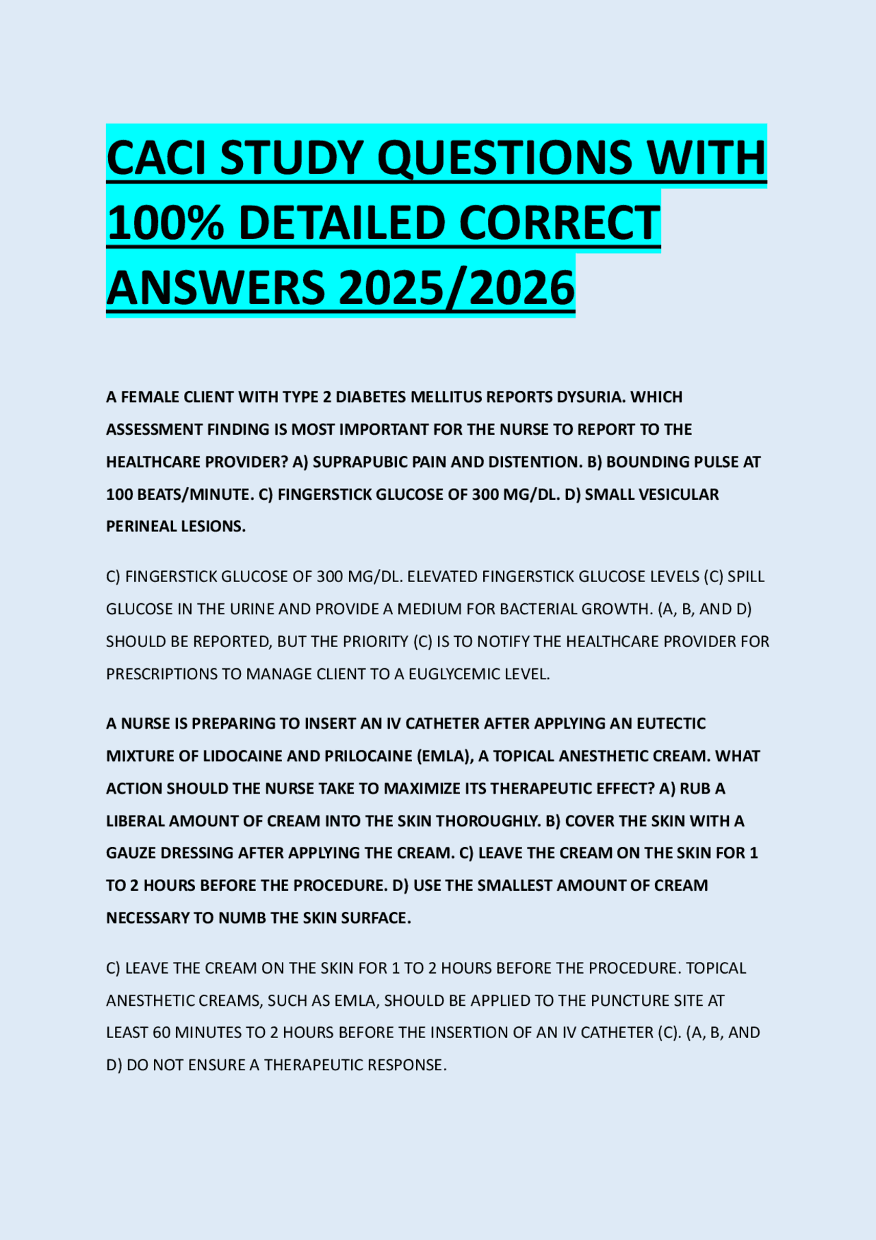 CACI STUDY QUESTIONS WITH 100% DETAILED CORRECT ANSWERS 2025/2026 | Exams Health sciences | Docsity