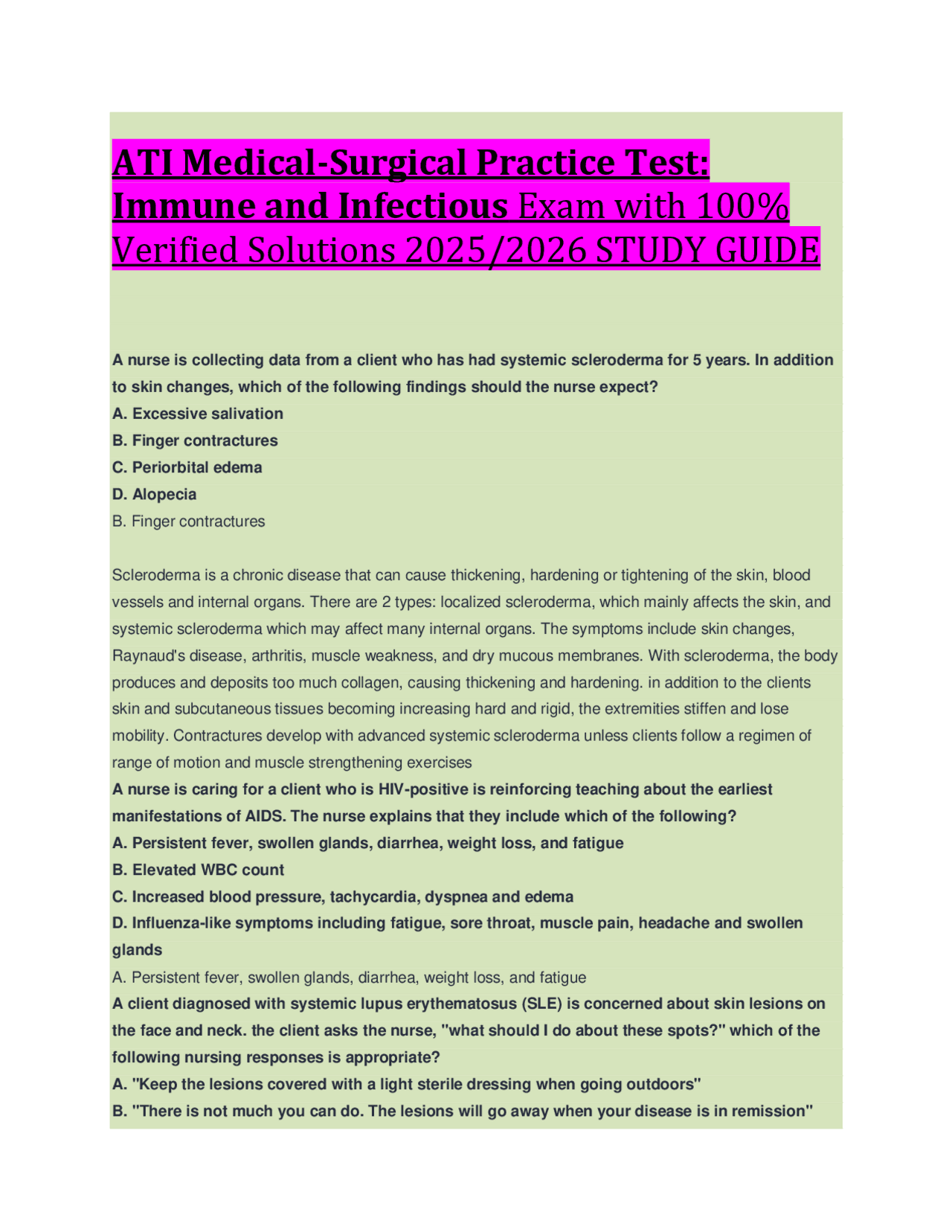 ATI Medical-Surgical Practice Test: Immune and Infectious Exam with 100 ...