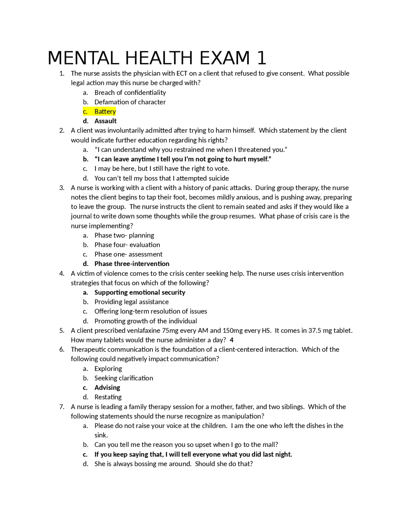 Mental Health EXAM 1 - Exam3 | Study Guides, Projects, Research ...