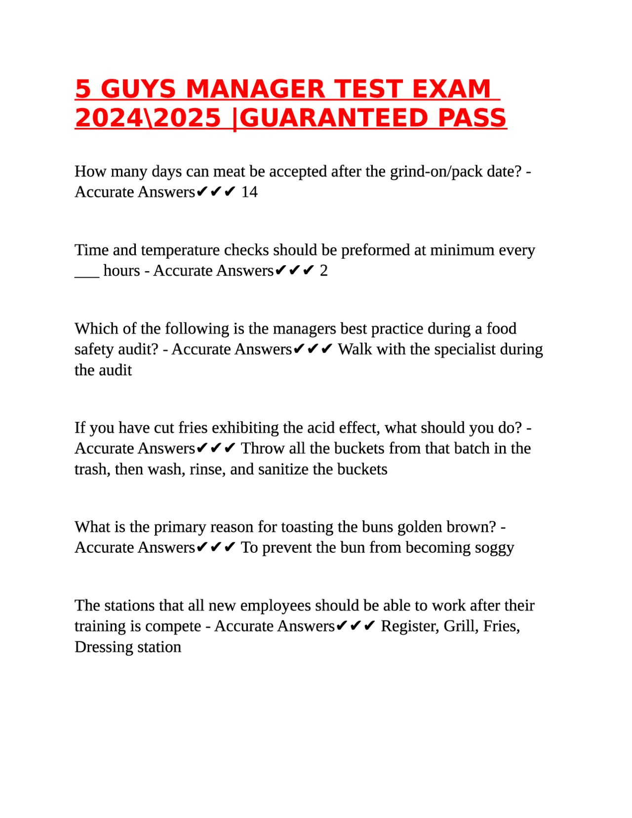 5 GUYS MANAGER TEST EXAM 2024-2025 GUARANTEED PASS | Exams Managerial ...