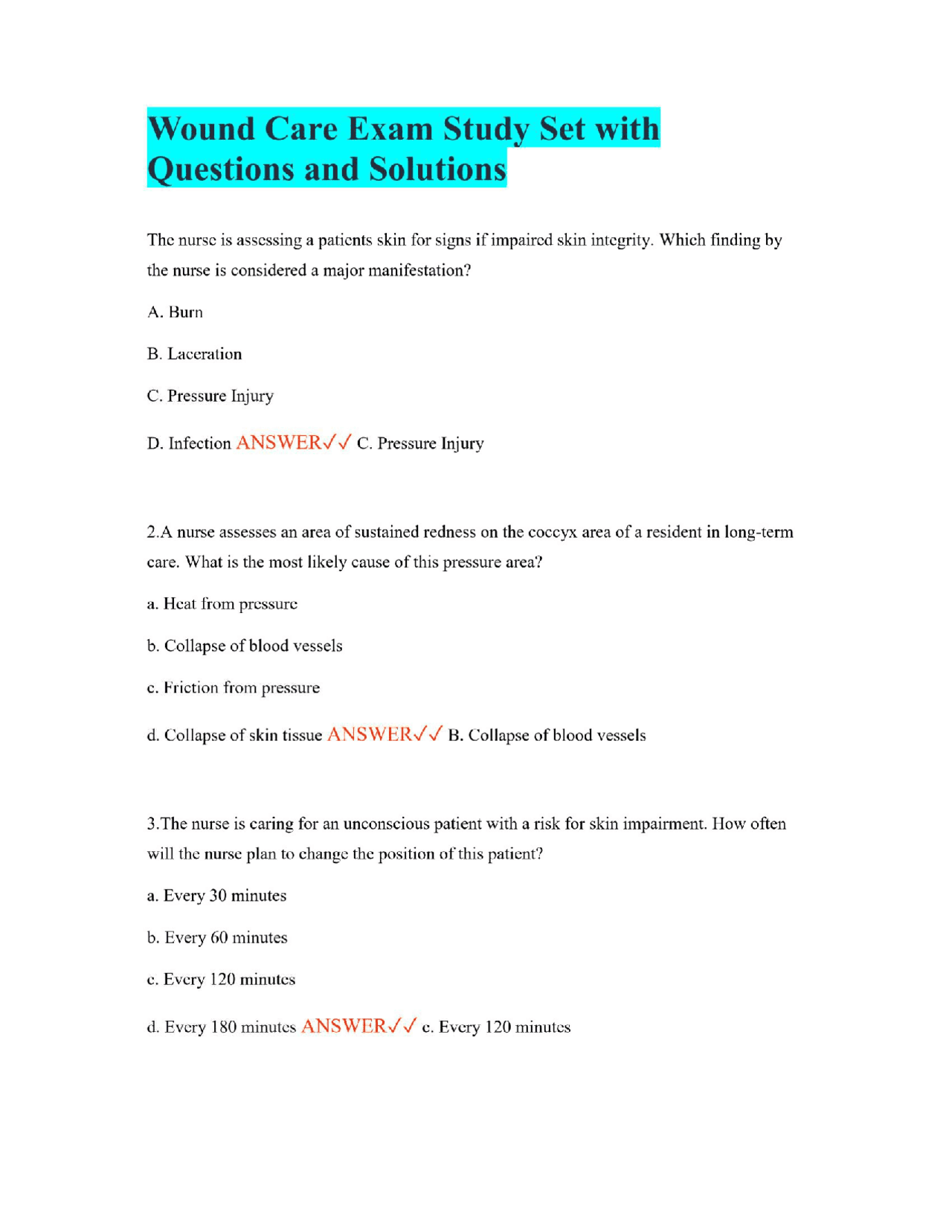 Wound Care Exam Study Set with Questions and Solutions | Exams Nursing ...