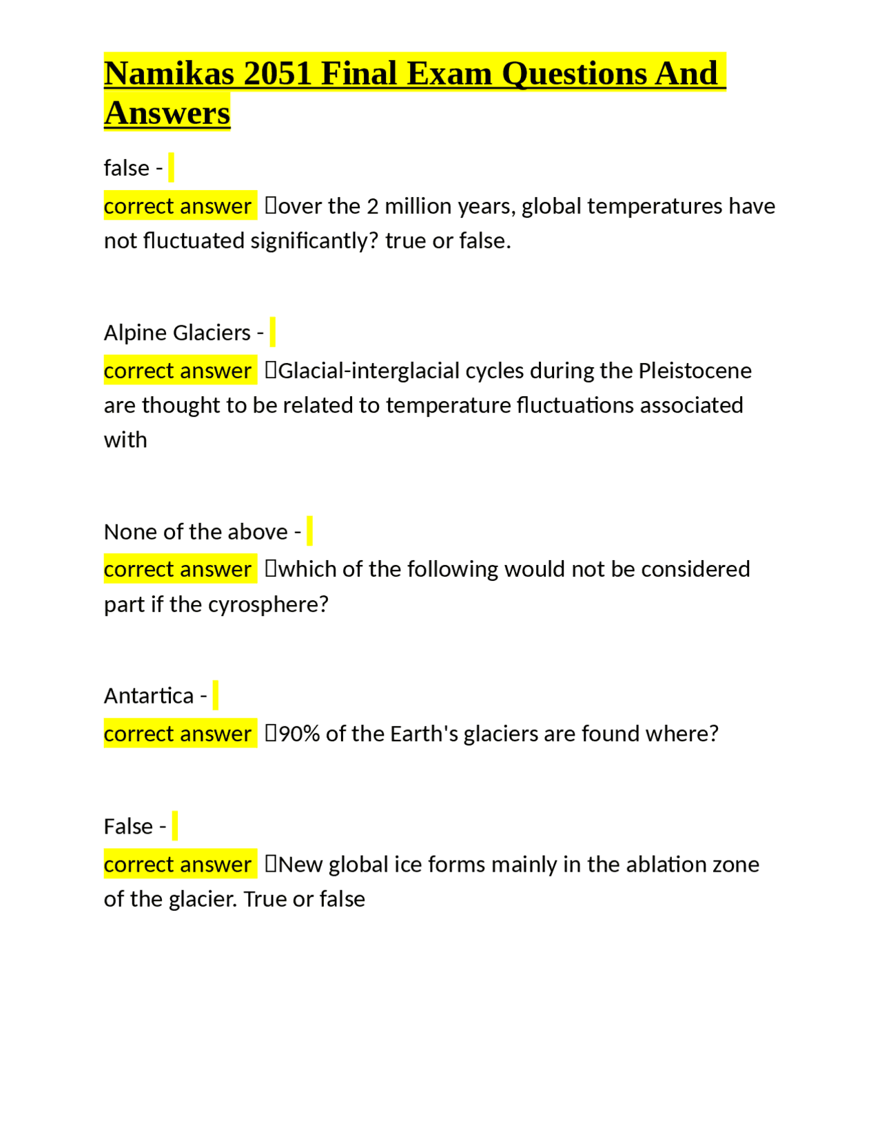 Earth Science Final Exam Q&A: Glaciers, Weathering, and Plate Tectonics ...
