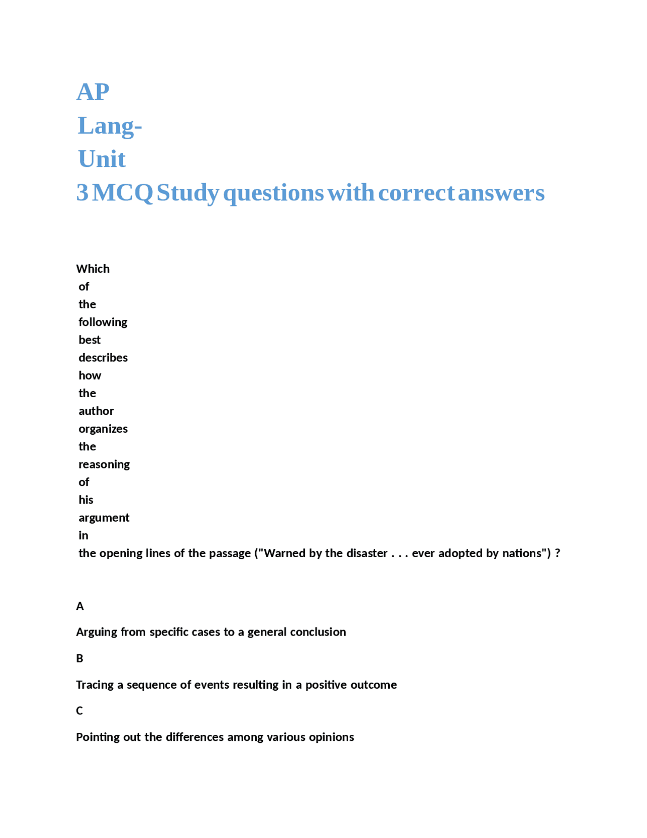 AP Language & Composition: Study Questions on Peace and International ...