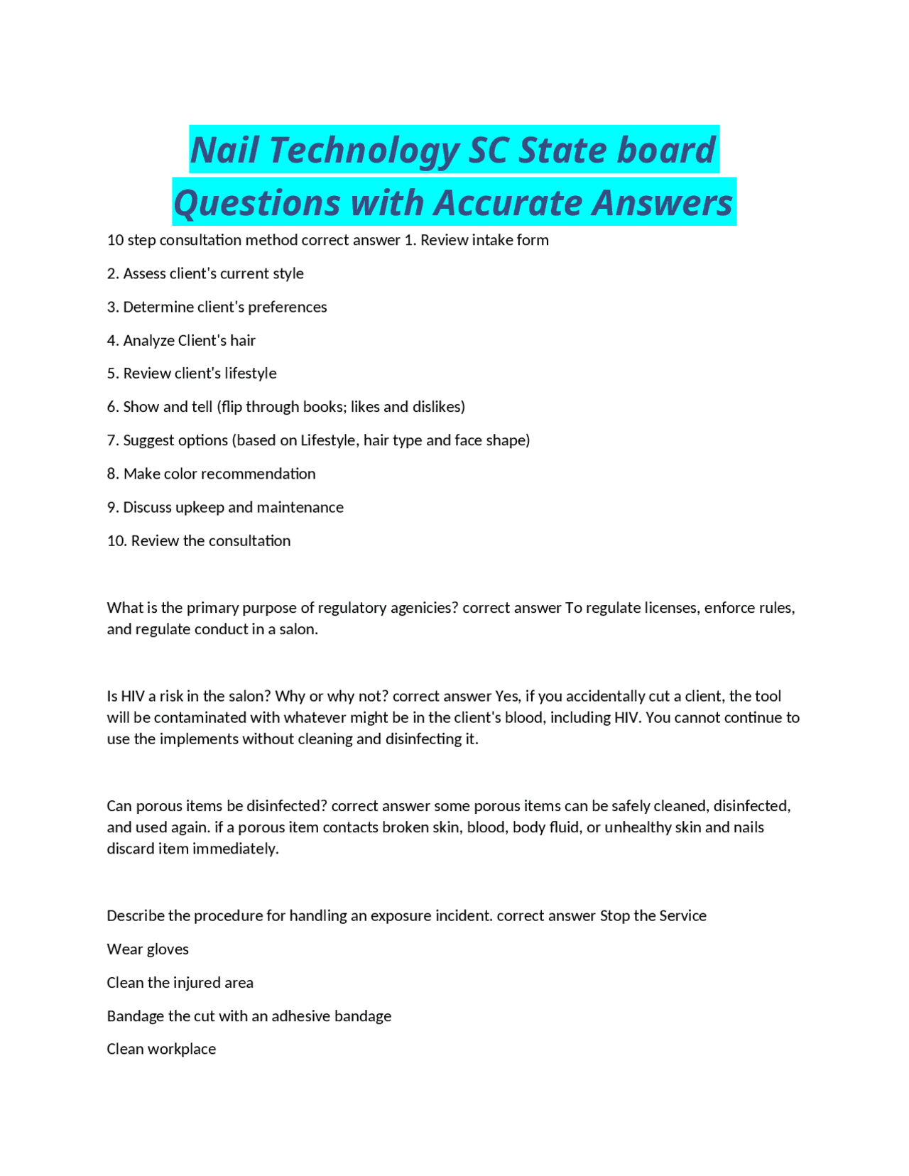 Nail Technology SC State board Questions with Accurate Answers | Exams ...