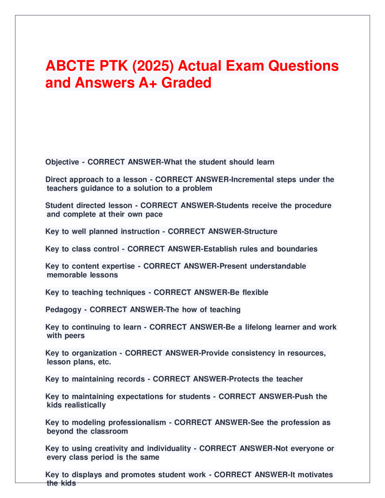 ABCTE PTK (2025) Actual Exam Questions and Answers A+ Graded.pdf ...