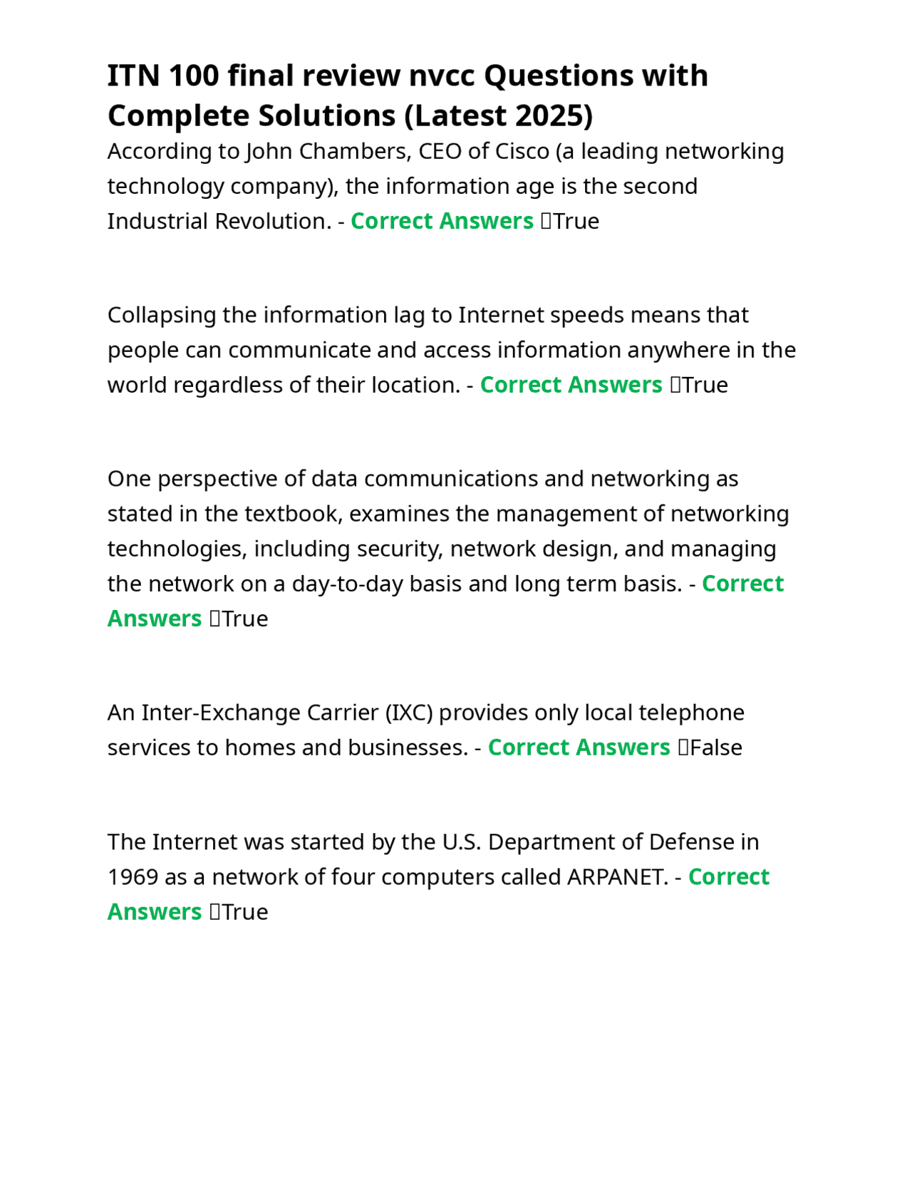 ITN 100 final review nvcc Questions with Complete Solutions (Latest ...
