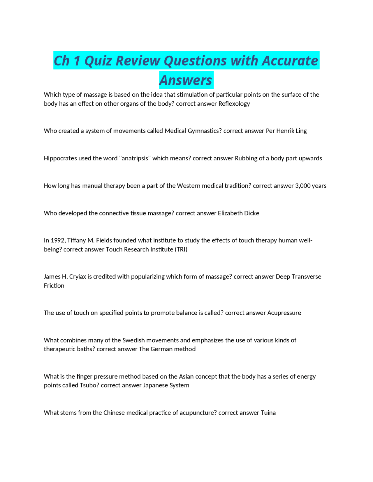Ch 1 Quiz Review Questions with Accurate Answers | Exams Physiotherapy ...