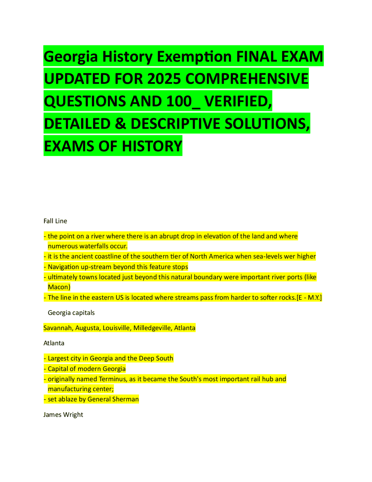 Georgia History Exemption FINAL EXAM UPDATED FOR 2025 COMPREHENSIVE ...