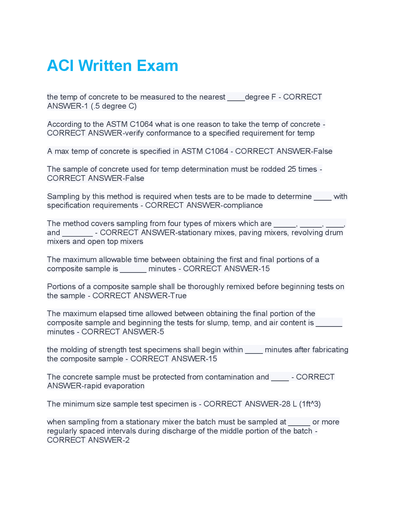 ACI Written Exam Questions And Answers With Verified Study Solutions ...