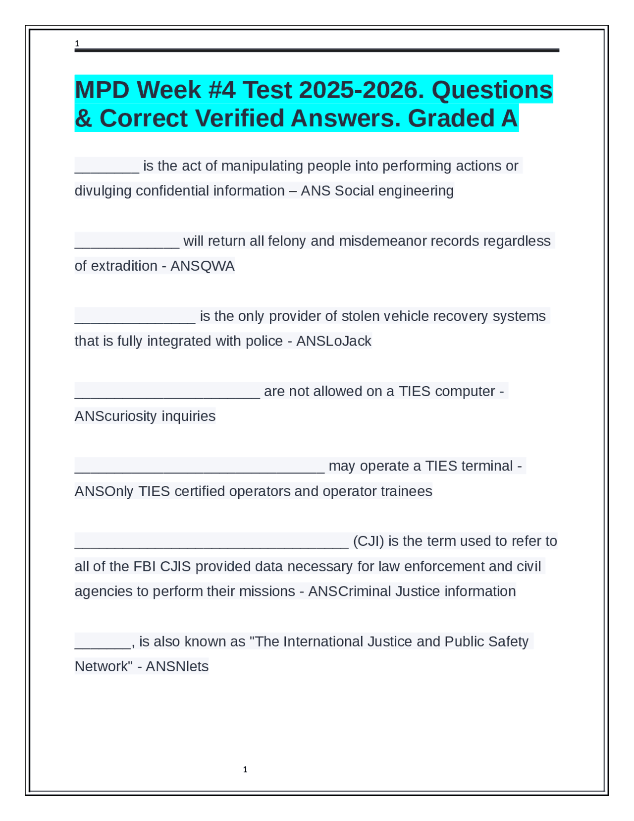 MPD Week #4 Test 2025-2026. Questions & Correct Verified Answers ...