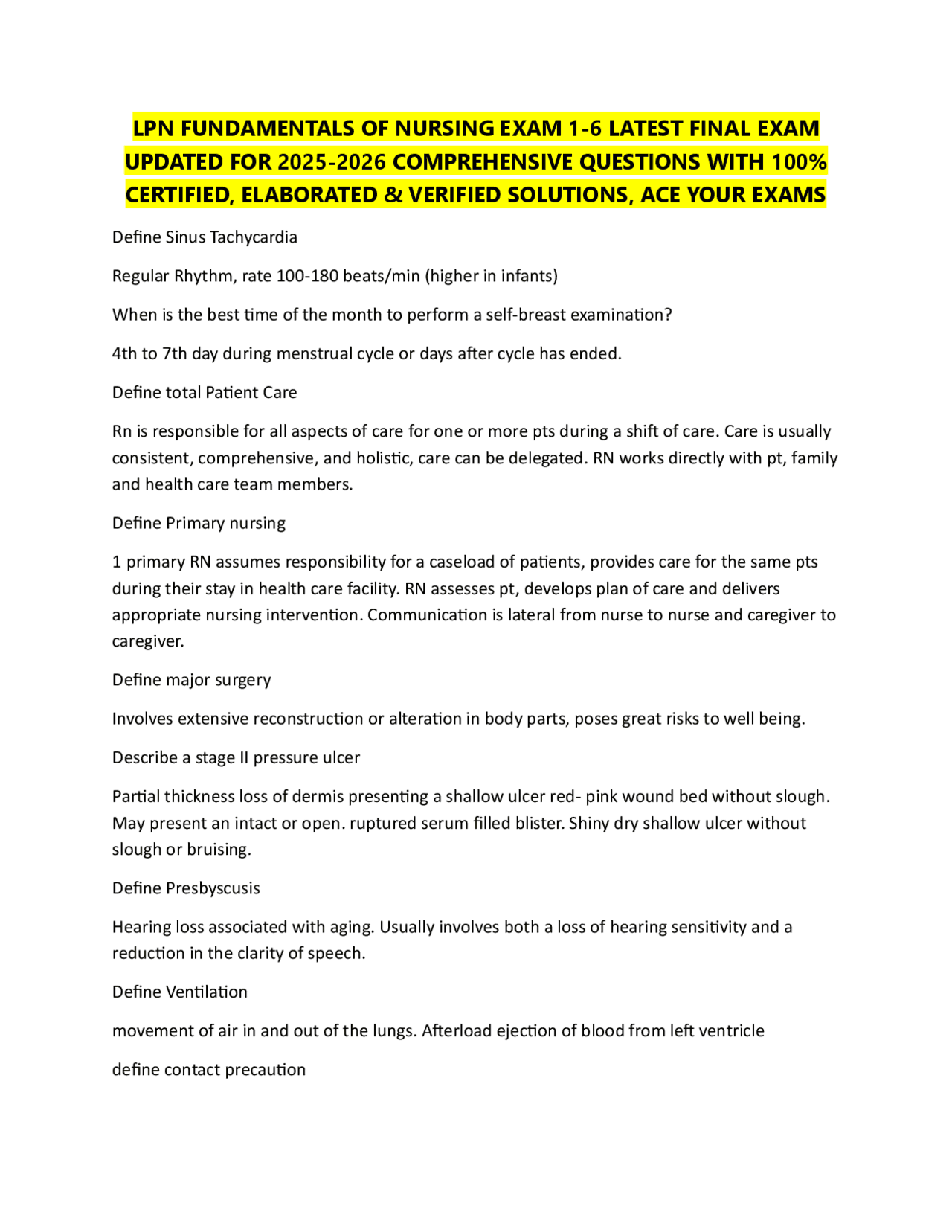 LPN FUNDAMENTALS OF NURSING EXAM 1-6 LATEST FINAL EXAM UPDATED FOR 2025 ...