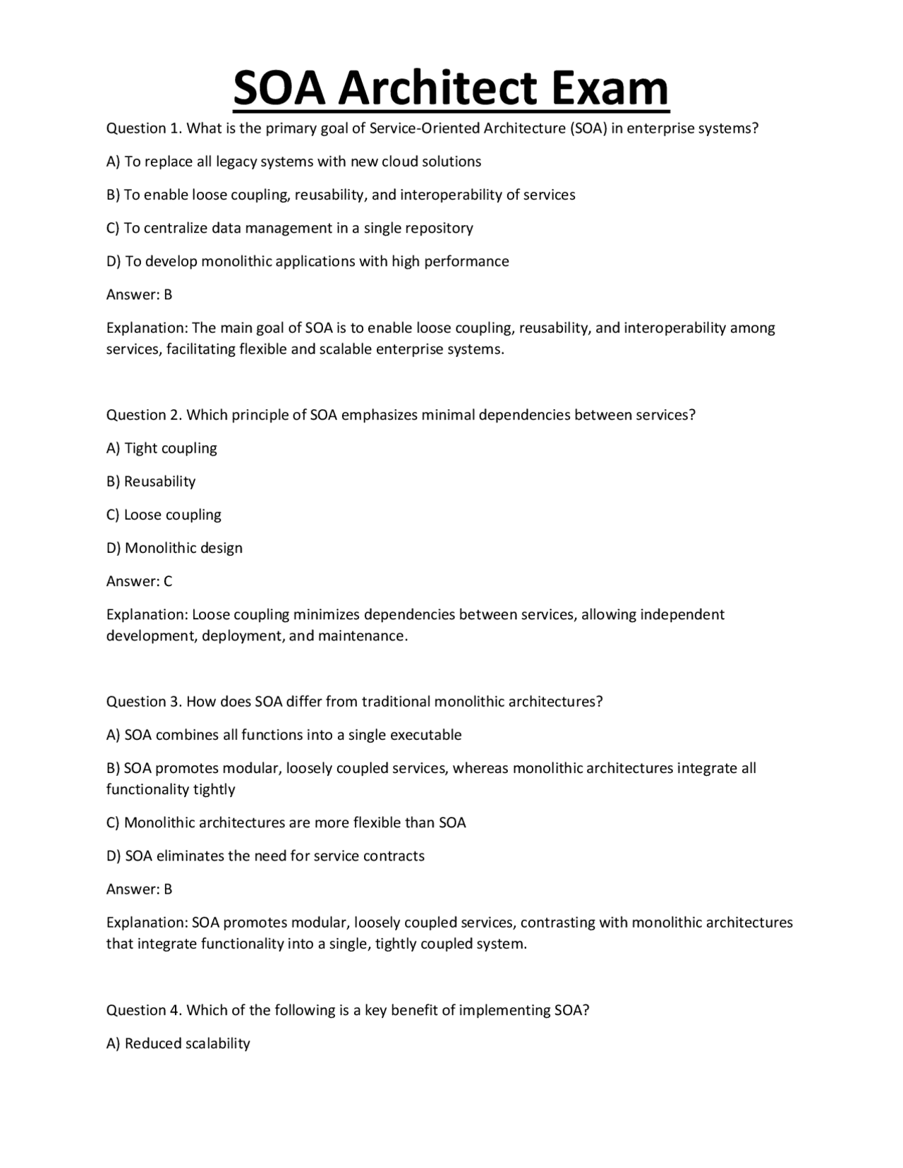 SOA Architect pratice Exam | Exams Technology | Docsity