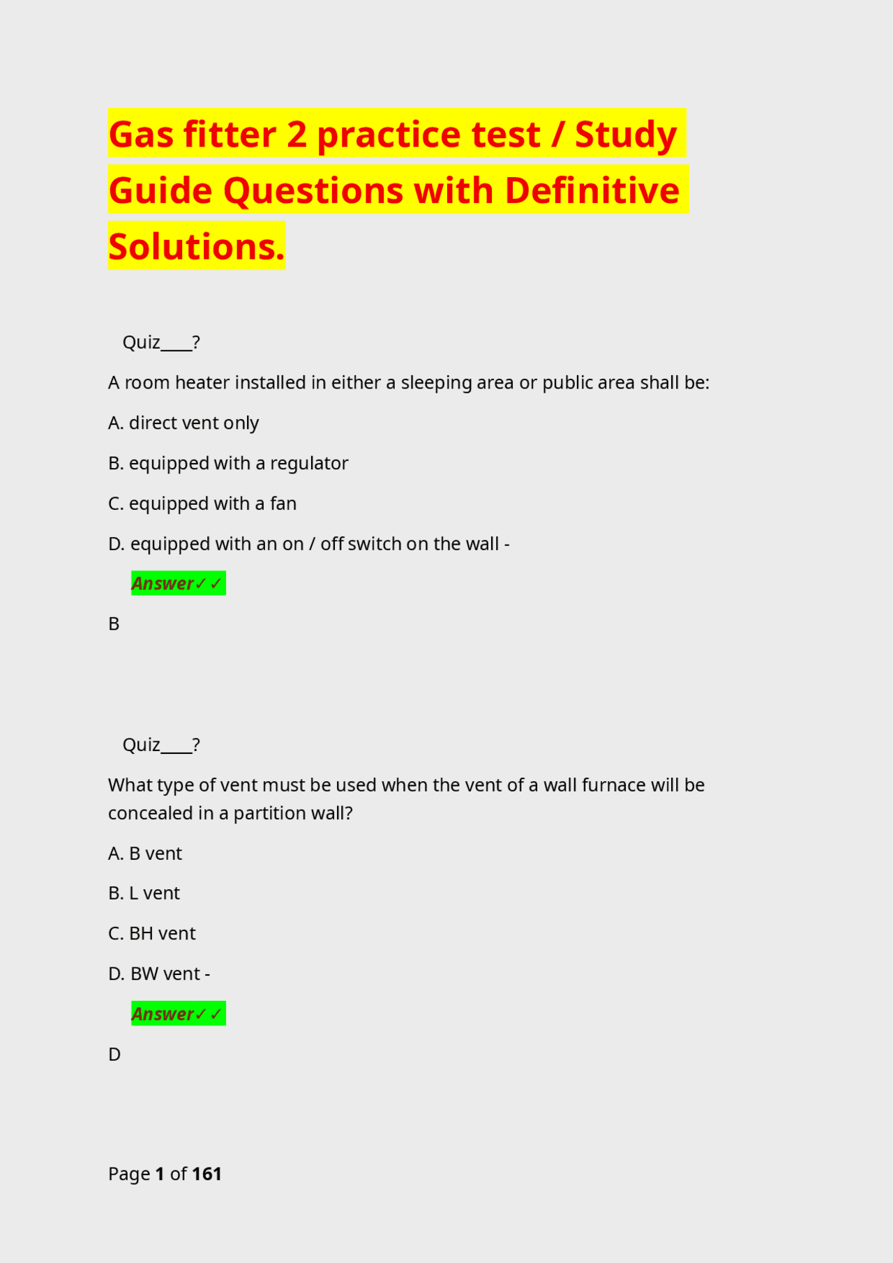 Gas fitter 2 practice test / Study Guide Questions with Definitive ...