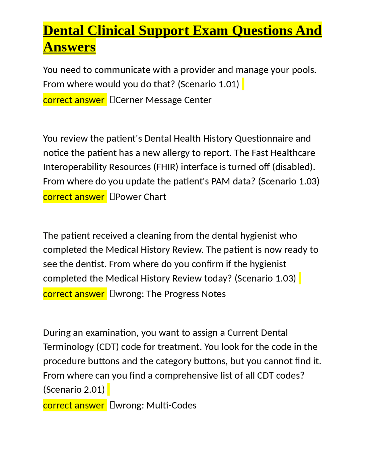 Dental Clinical Support Exam Questions And Answers | Exams Dental ...