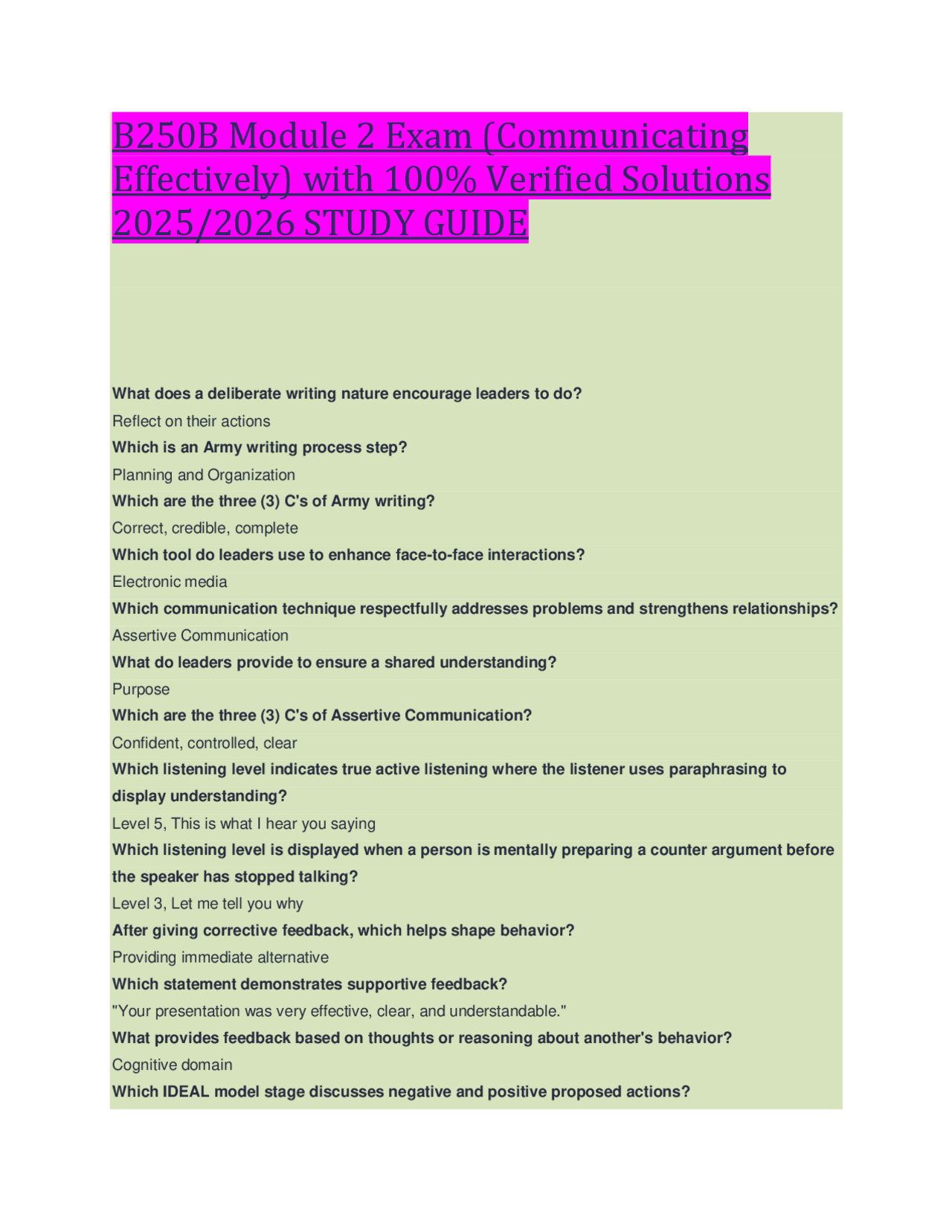 B250B Module 2 Exam (Communicating Effectively) with 100% Verified ...