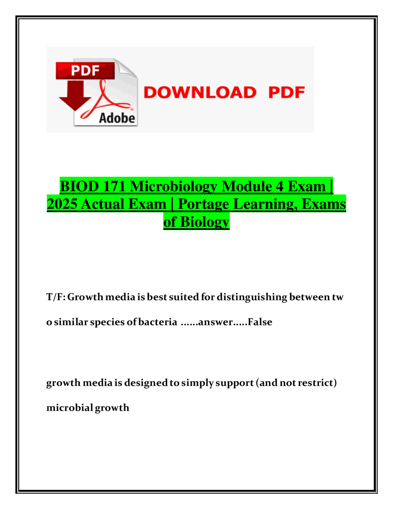 BIOD 171 Microbiology Module 4 Exam Guide | Microbial Cultivation ...