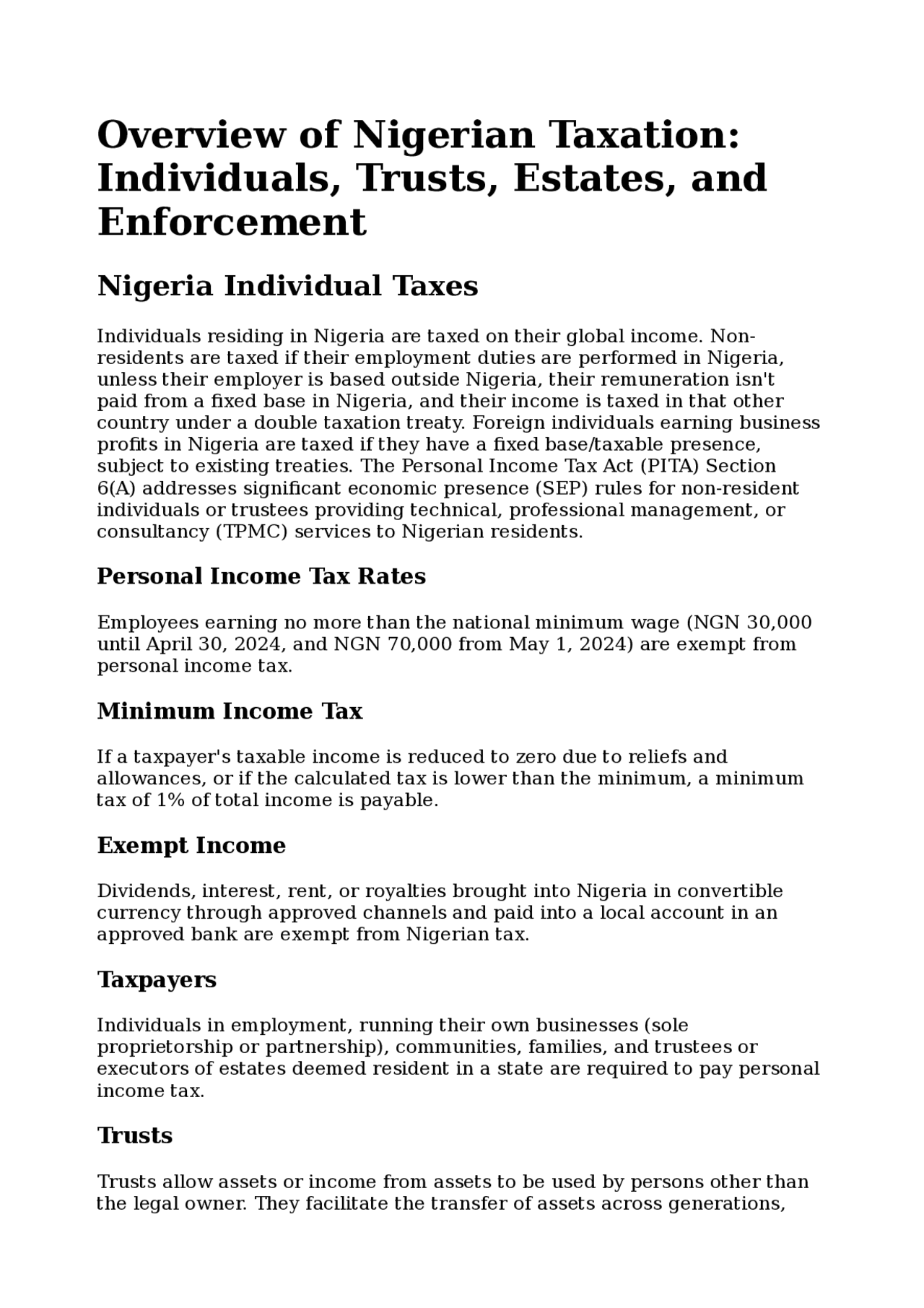 Summary, Understanding Nigerian Personal Income Tax: A Comprehensive ...