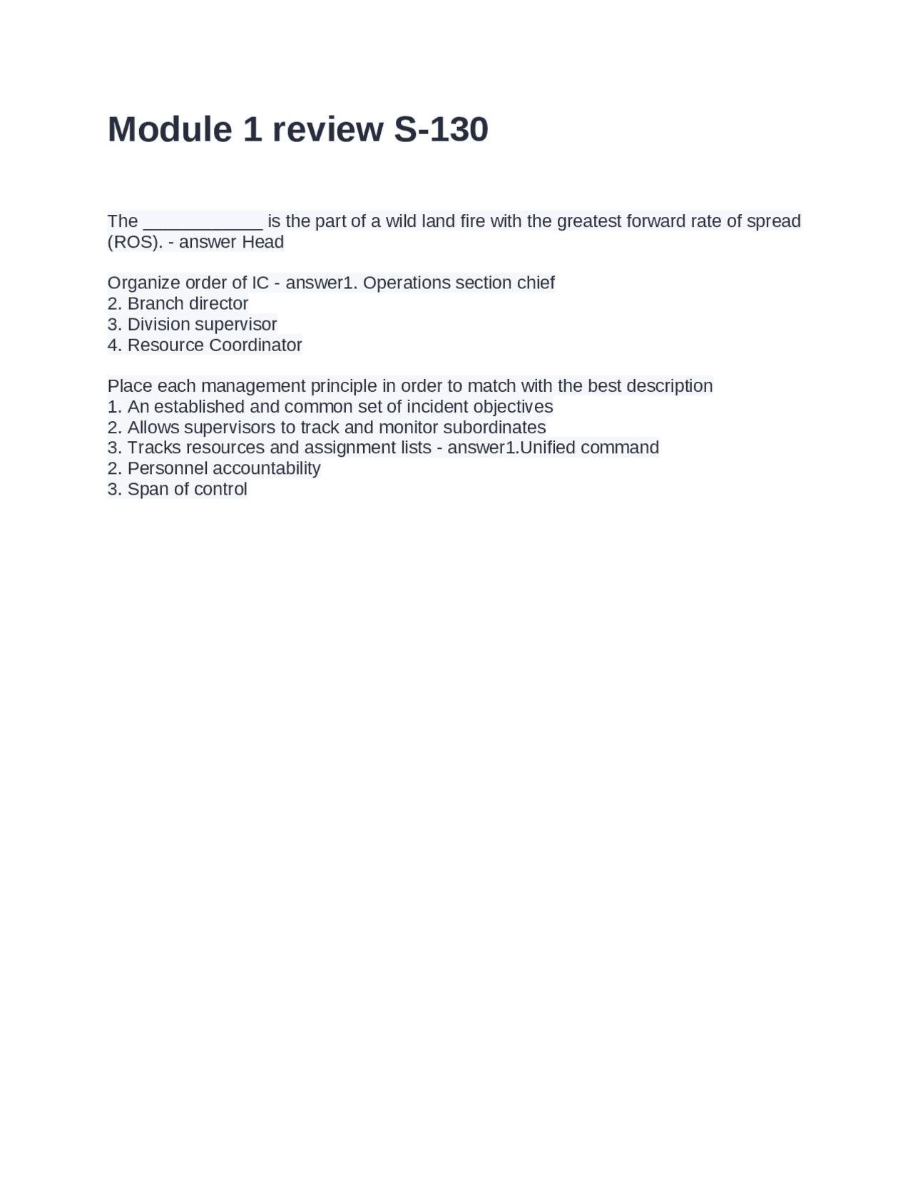 Module 1 review S-130 Questions and Answers | Exams Advanced Education ...