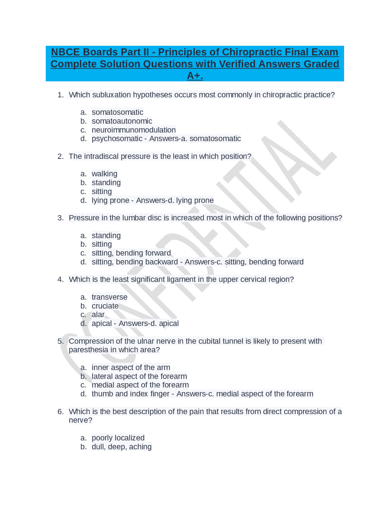 NBCE Boards Part II - Principles of Chiropractic Final Exam Complete ...