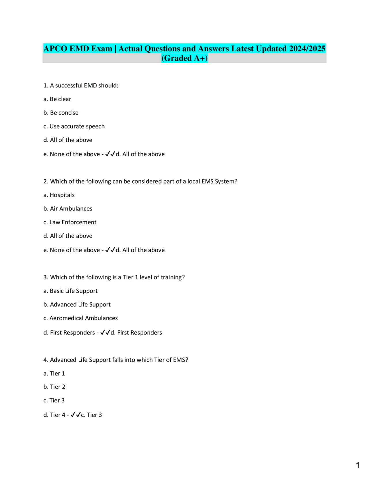 APCO EMD Exam | Actual Questions and Answers Latest Updated 2024/2025 ...