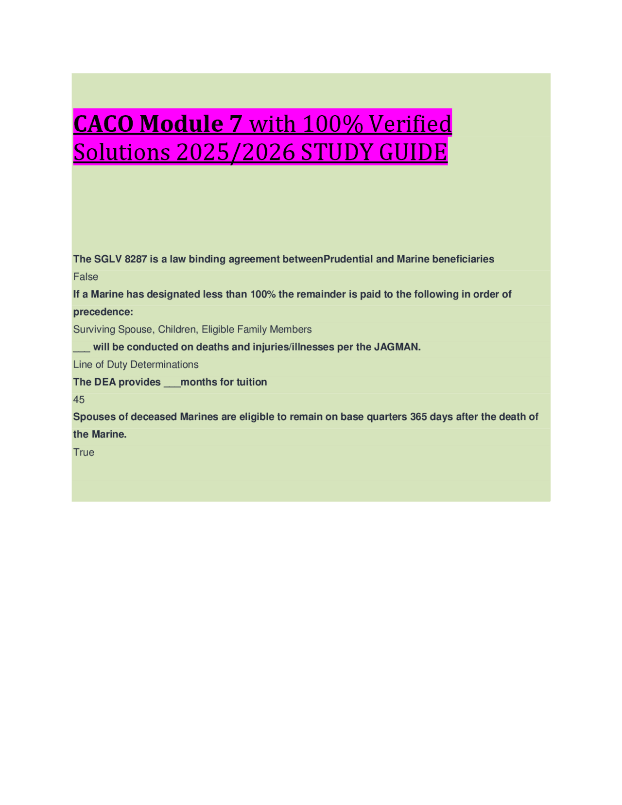 CACO Module 7 with 100% Verified Solutions 2025/2026 STUDY GUIDE ...