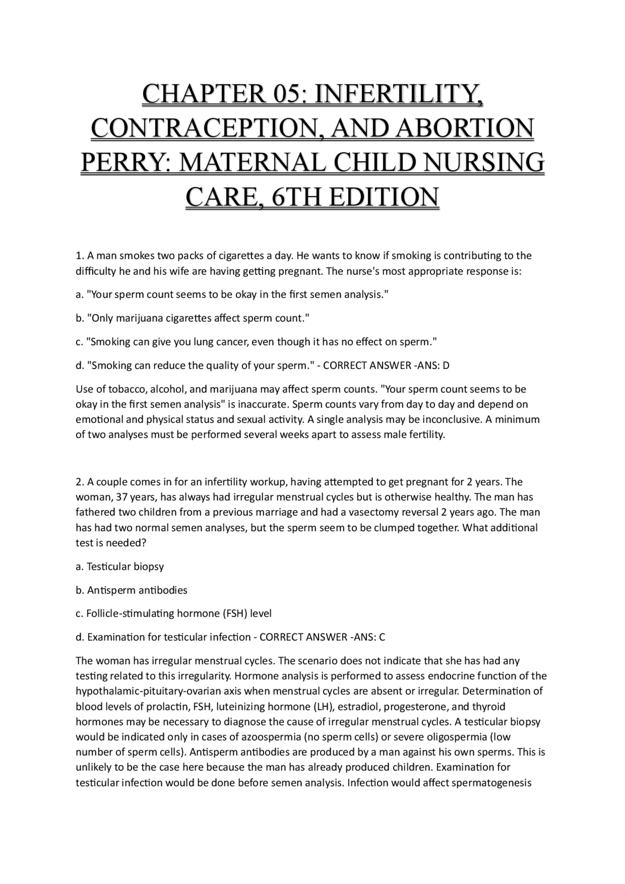 CHAPTER 05: INFERTILITY, CONTRACEPTION, AND ABORTION PERRY: MATERNAL ...