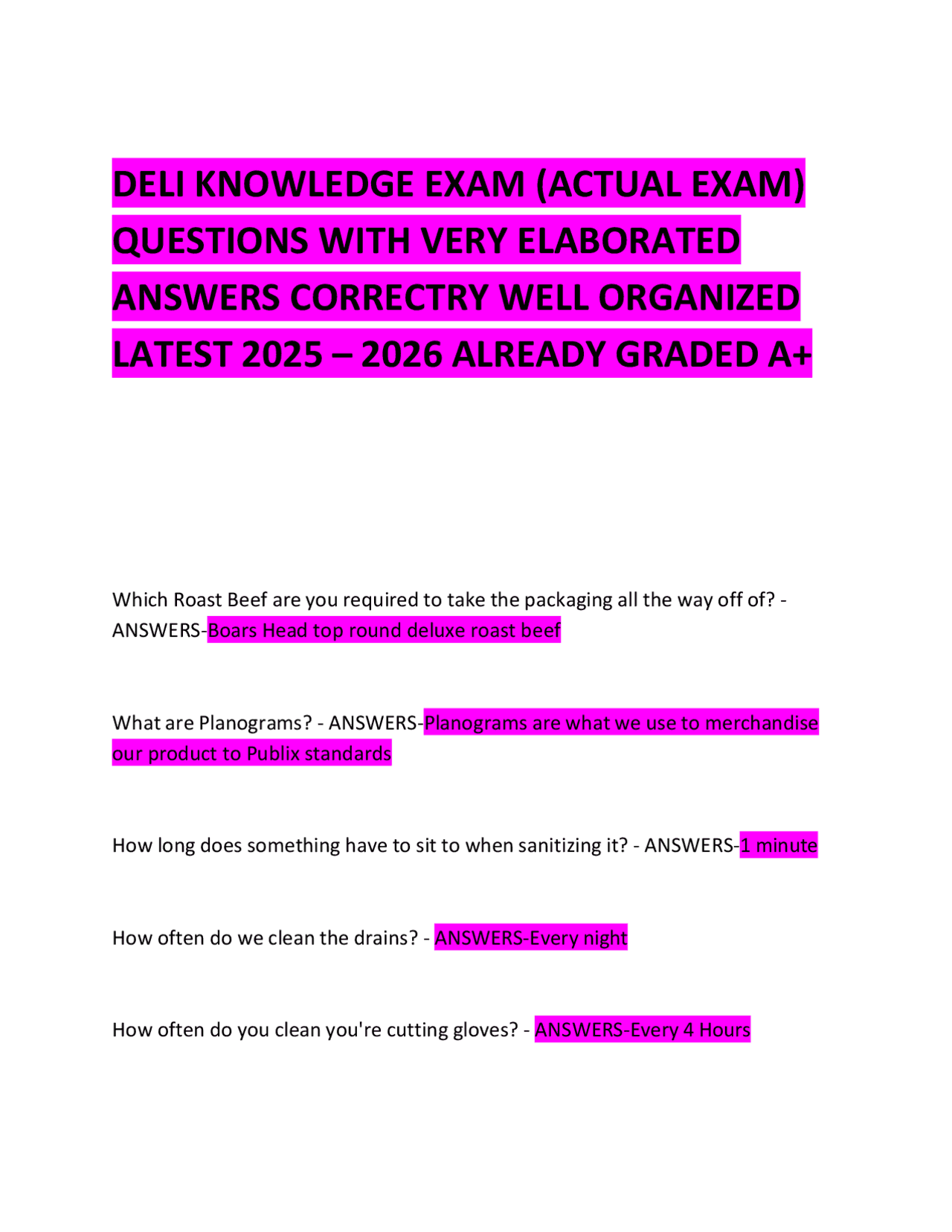Deli Operations Knowledge Exam: Food Safety and Customer Service ...
